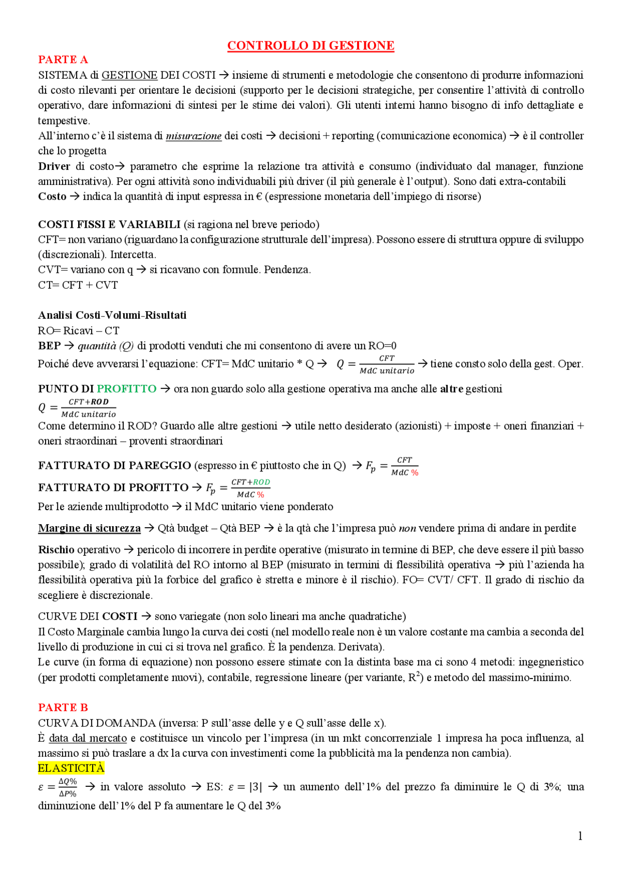 Controllo Di Gestione Analisi Delle Varianze Riassunto Slide