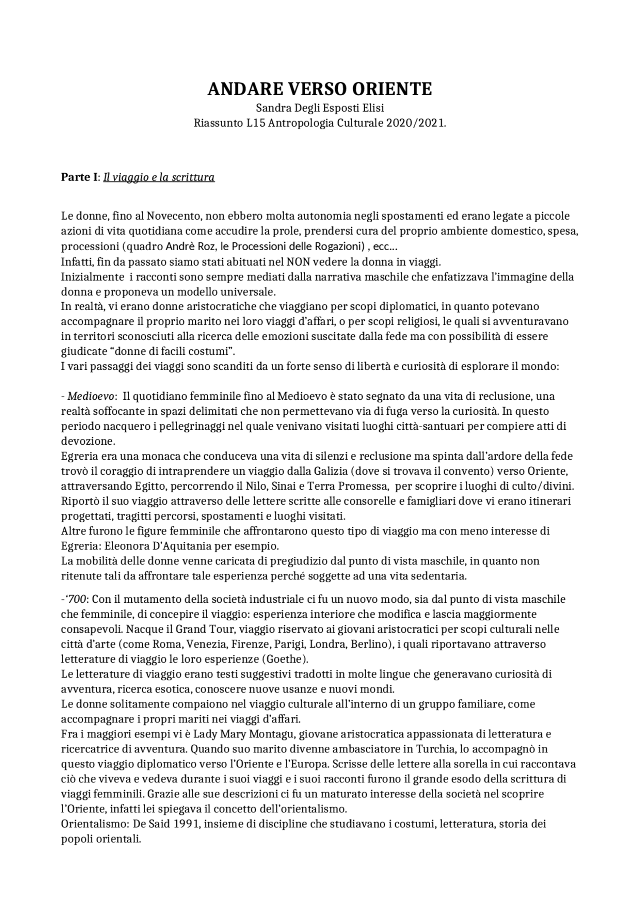 Andare Verso Oriente Riassunto Docsity