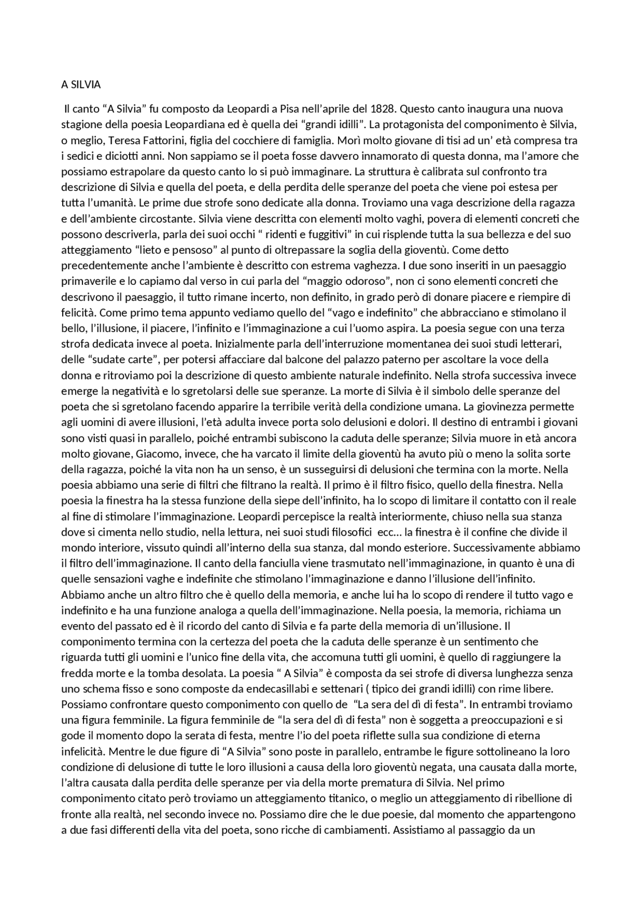 A Silvia Analisi Leopardi Docsity