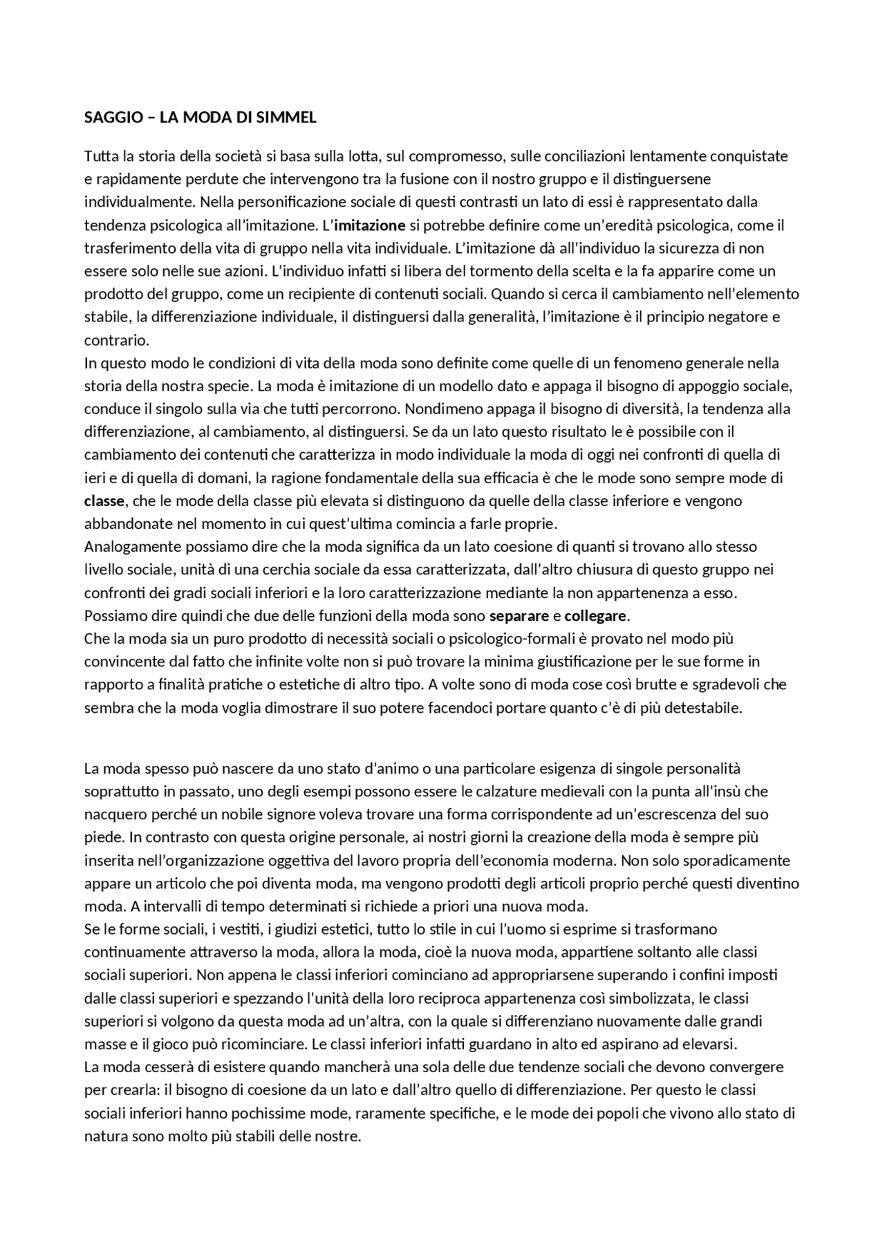 Georg Simmel La Moda Docsity