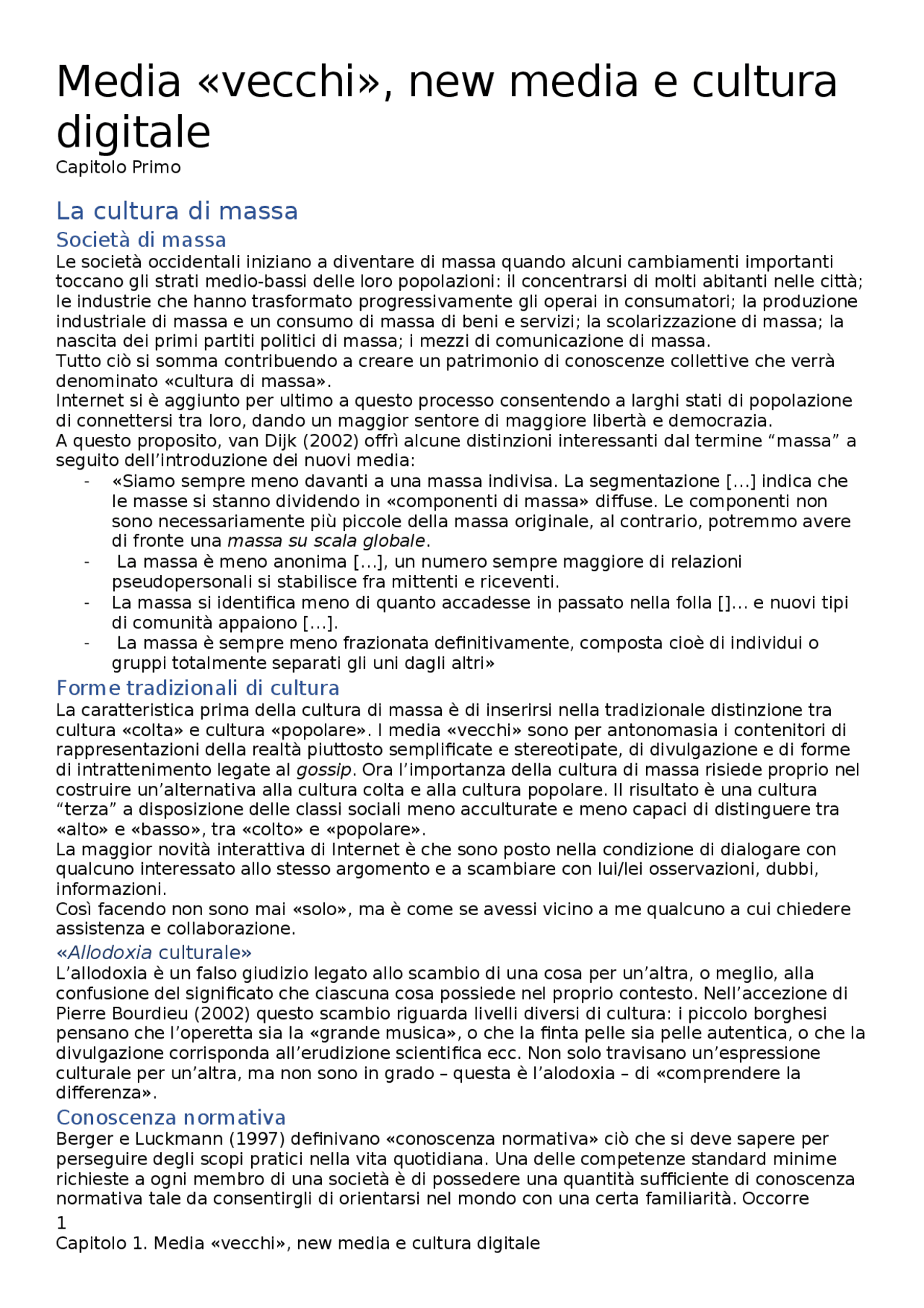 Sociologia Dei New Media Cap 1 Docsity