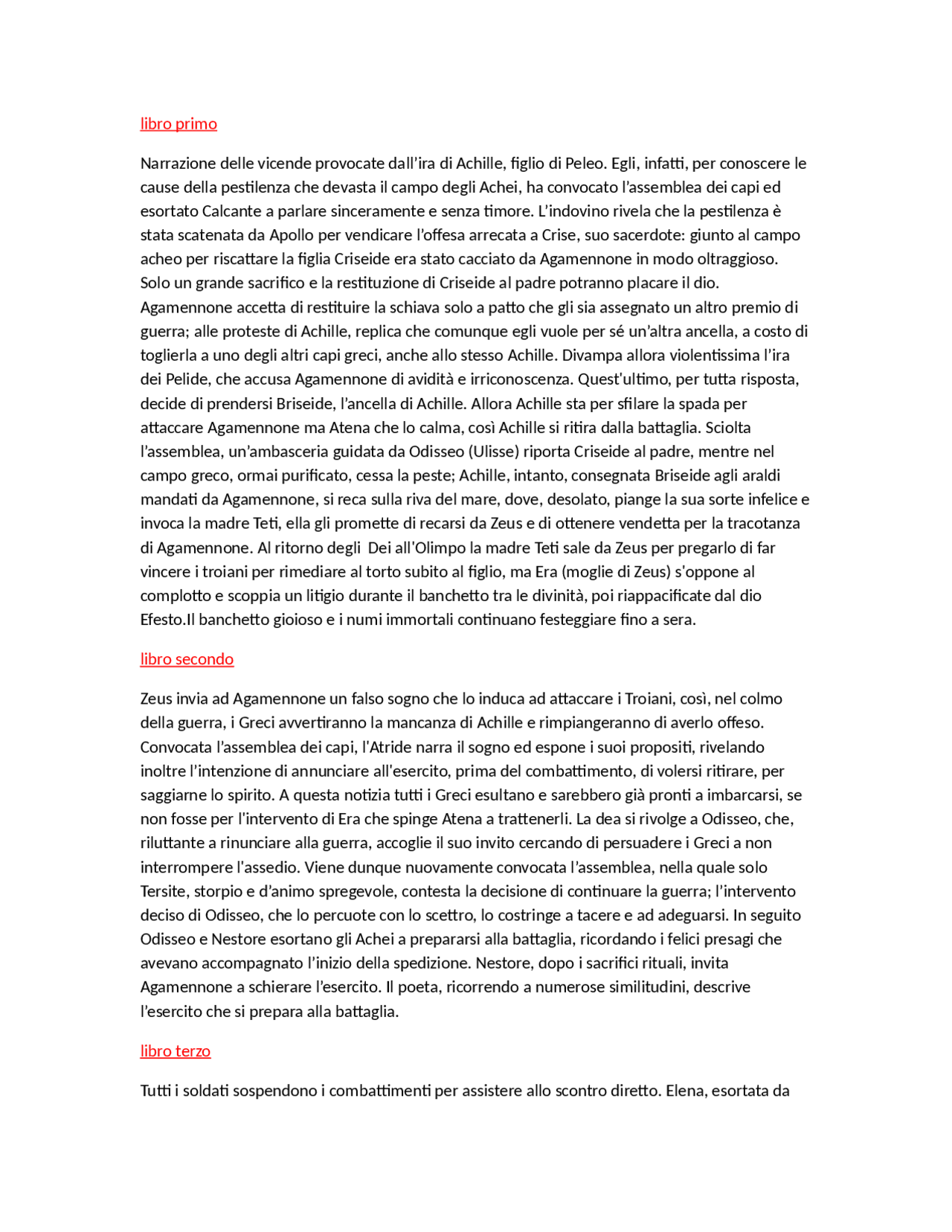Riassunto Libri Iliade Docsity