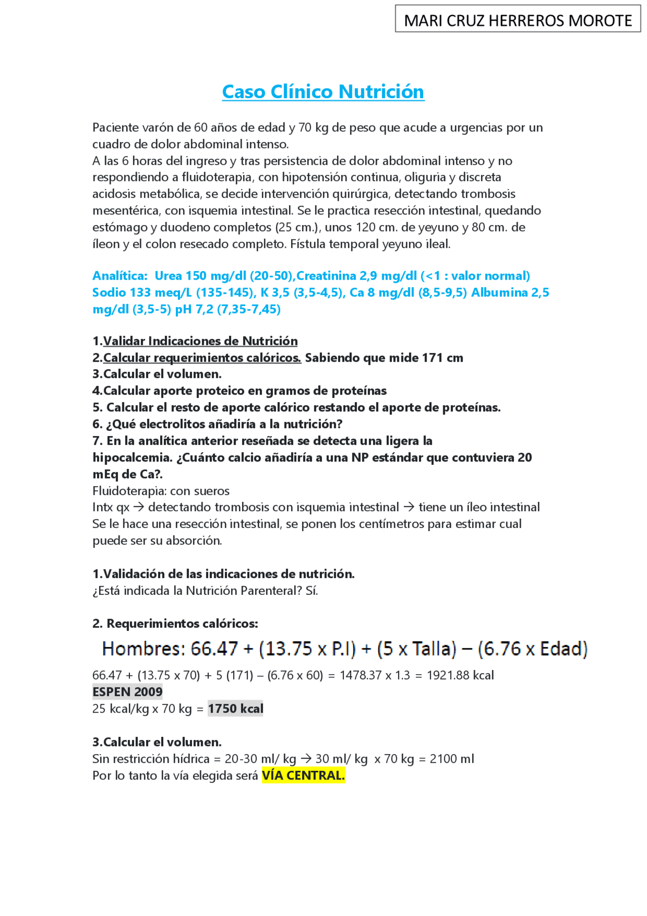 Caso Clínico Nutrición Ejercicios De Nutrición Docsity