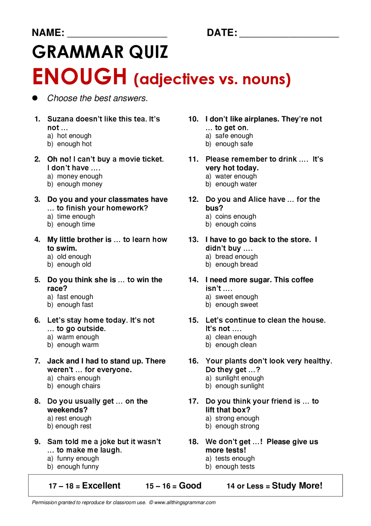 GRAMMAR ENOUGH (ADJECTIVES vs NOUNS) - Docsity