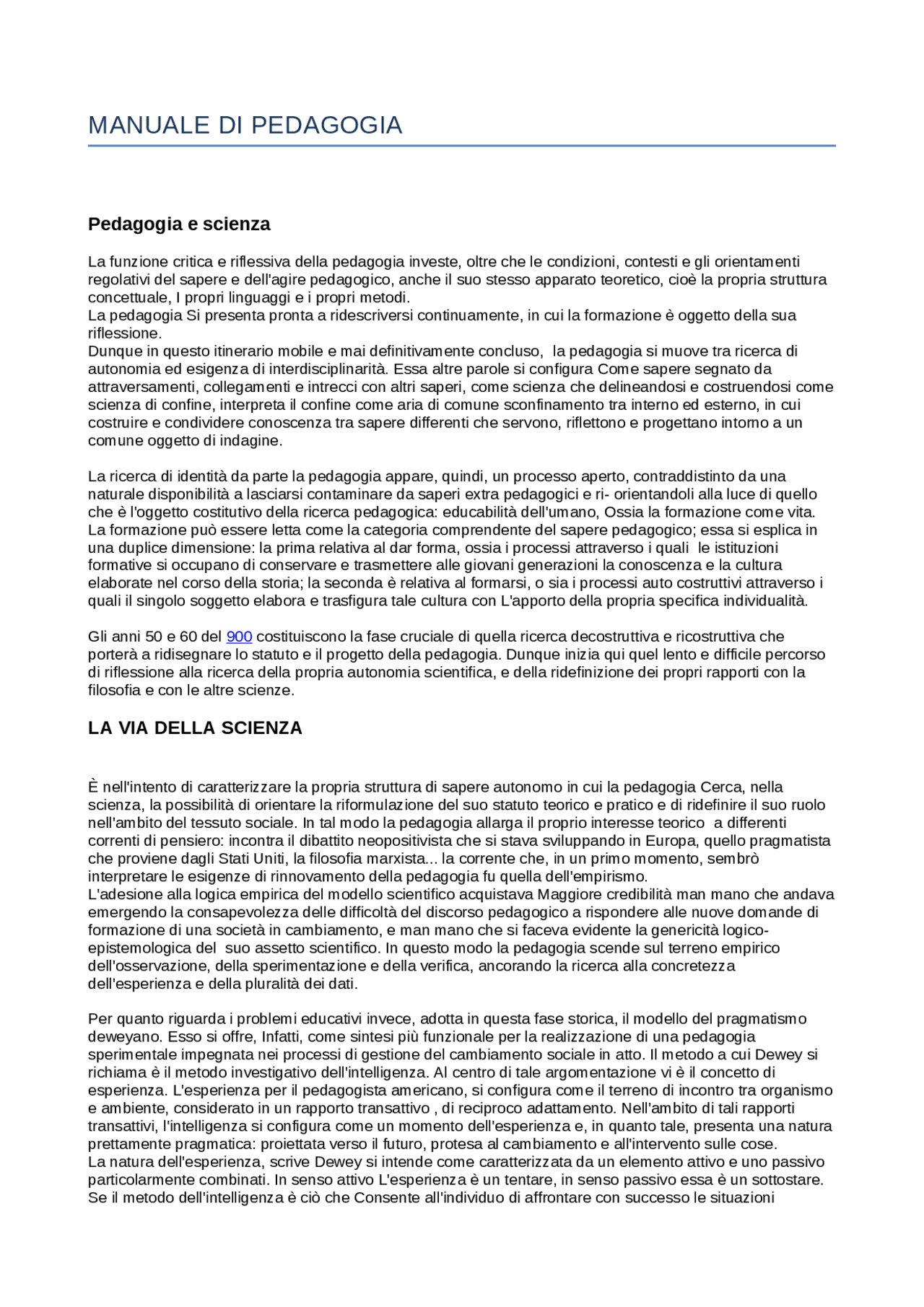 Manuale Di Pedagogia Generale Docsity