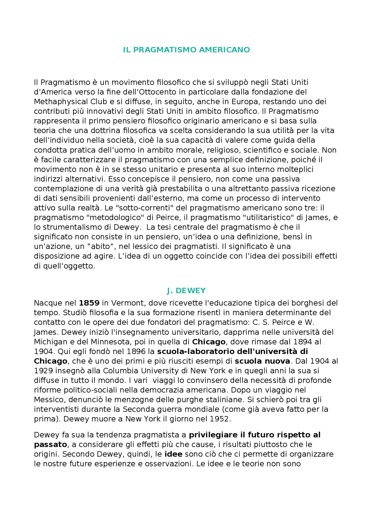 Dewey Ed Il Pragmatismo Americano Docsity
