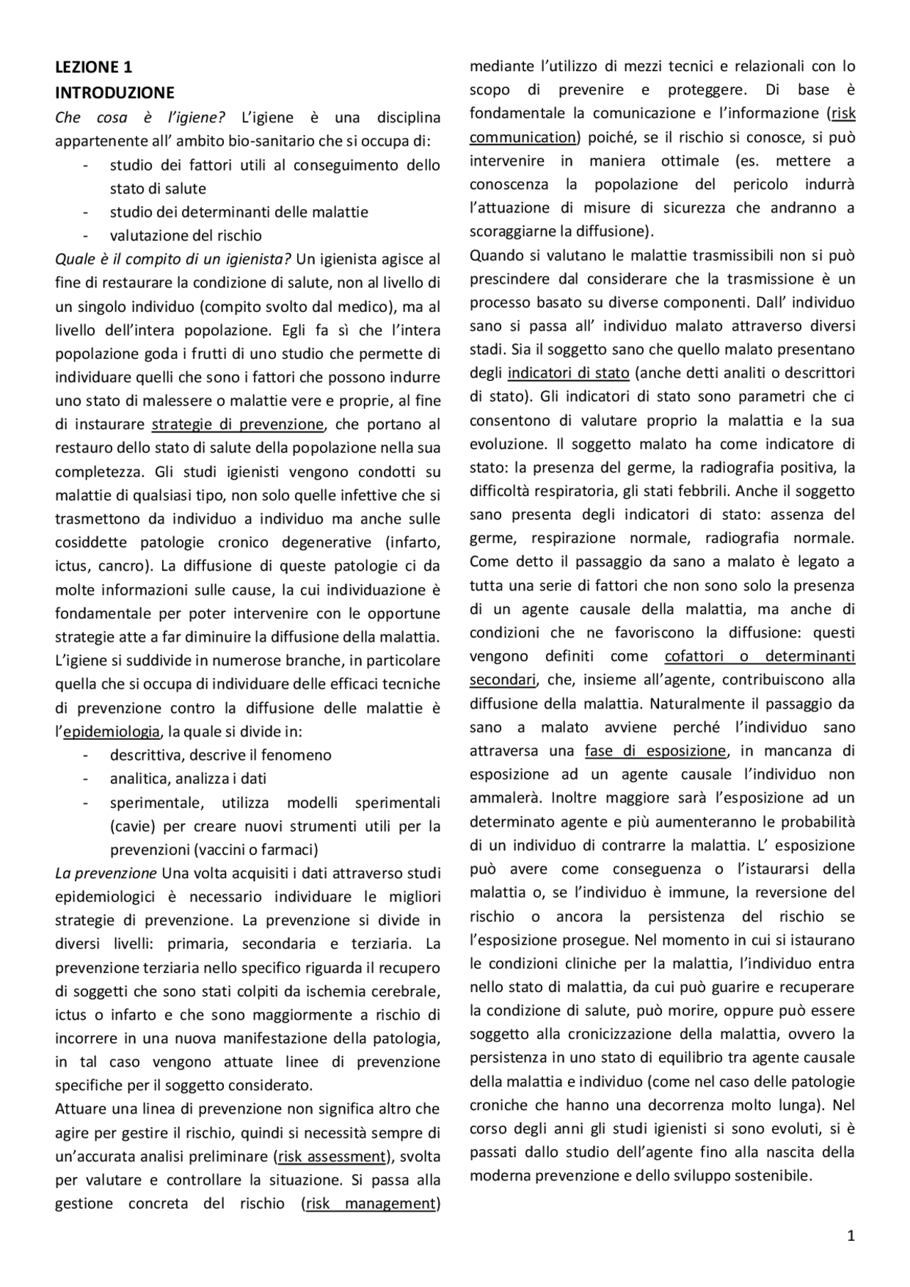 Appunti Igiene Per Facoltà Di Biologia Docsity