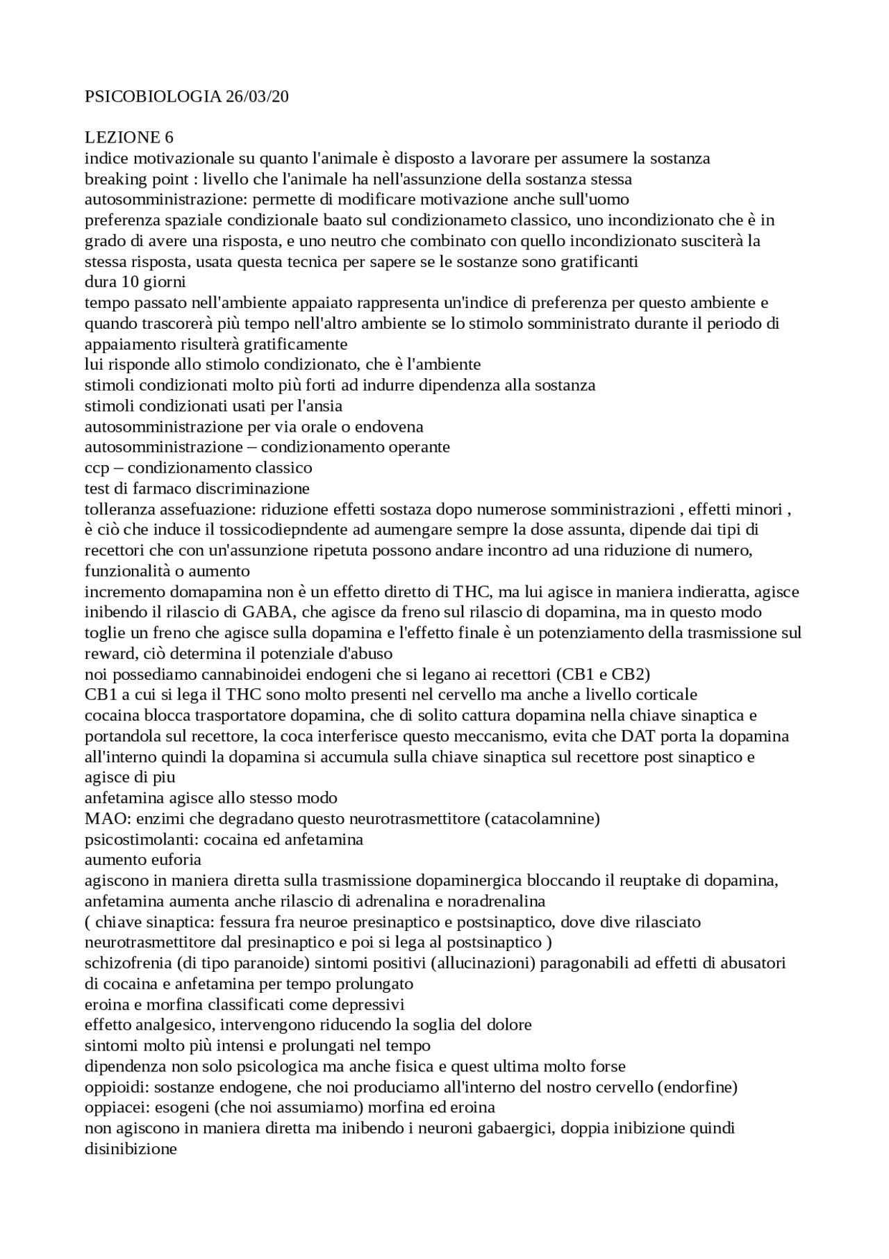 Psicobiologia Appunti Docsity