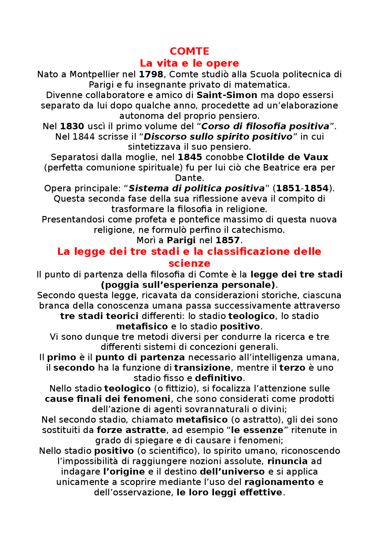 Comte Vita Opere E Autore Docsity