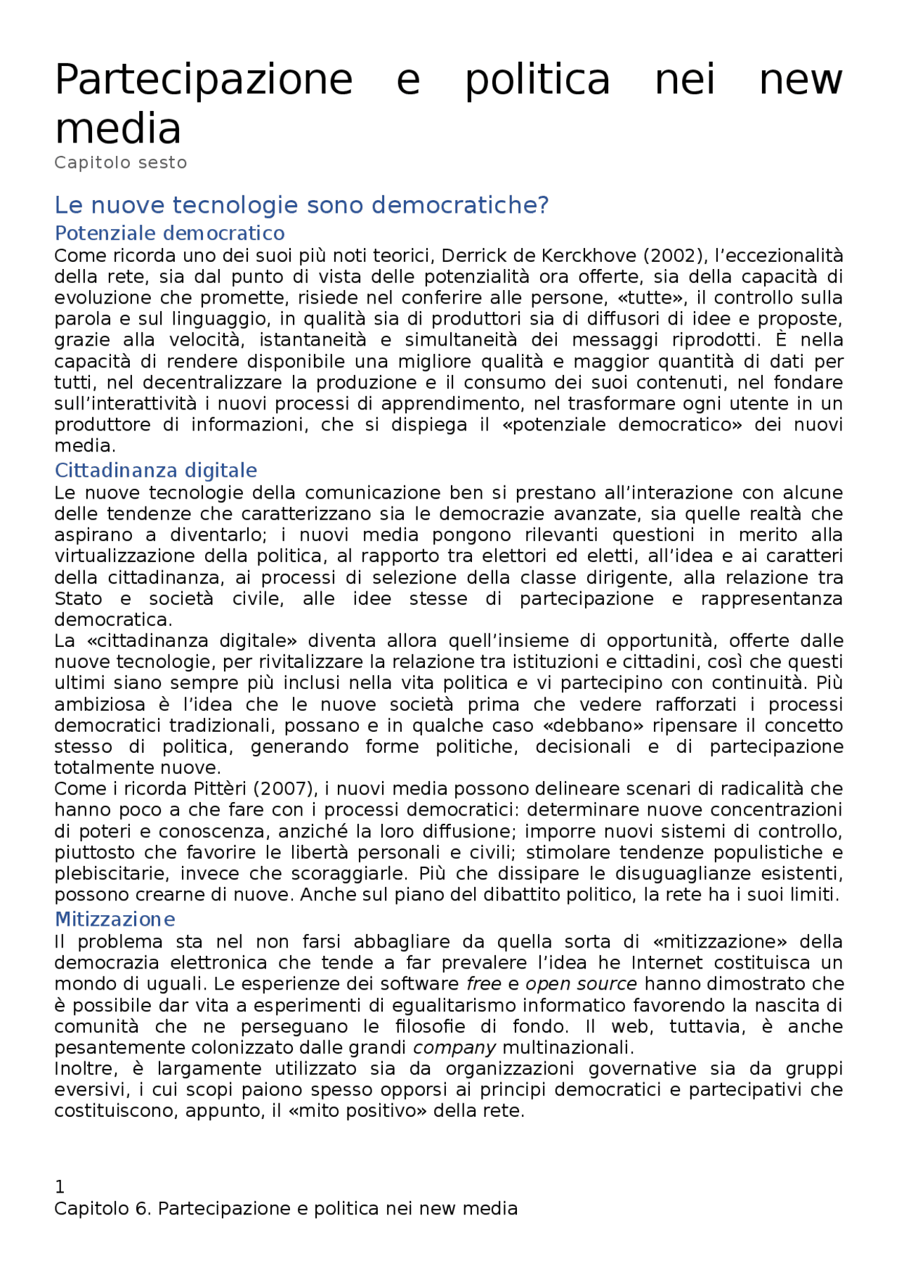 Sociologia Dei New Media Cap 6 Docsity