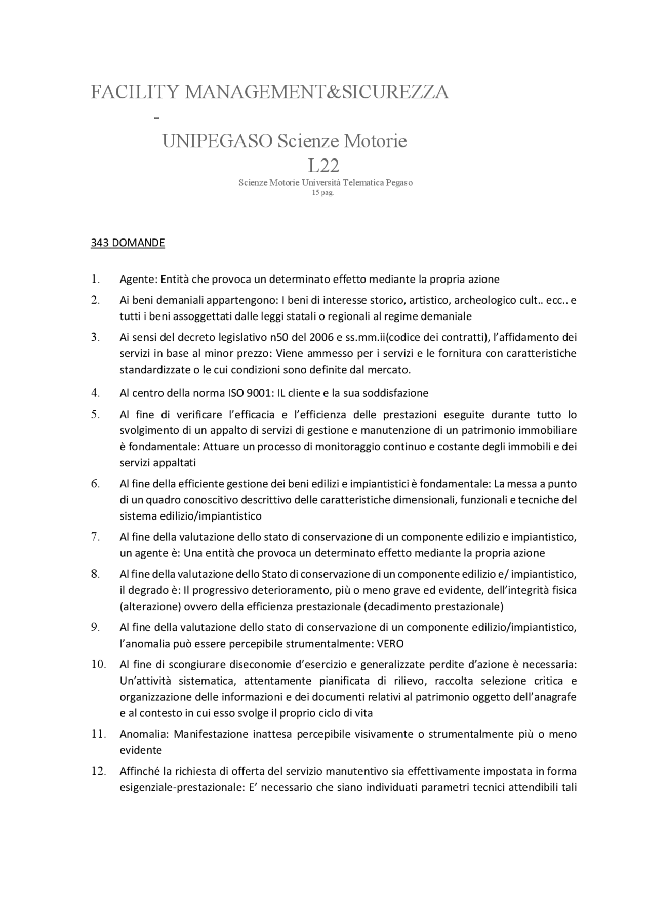 Facility Management E Sicurezza Docsity