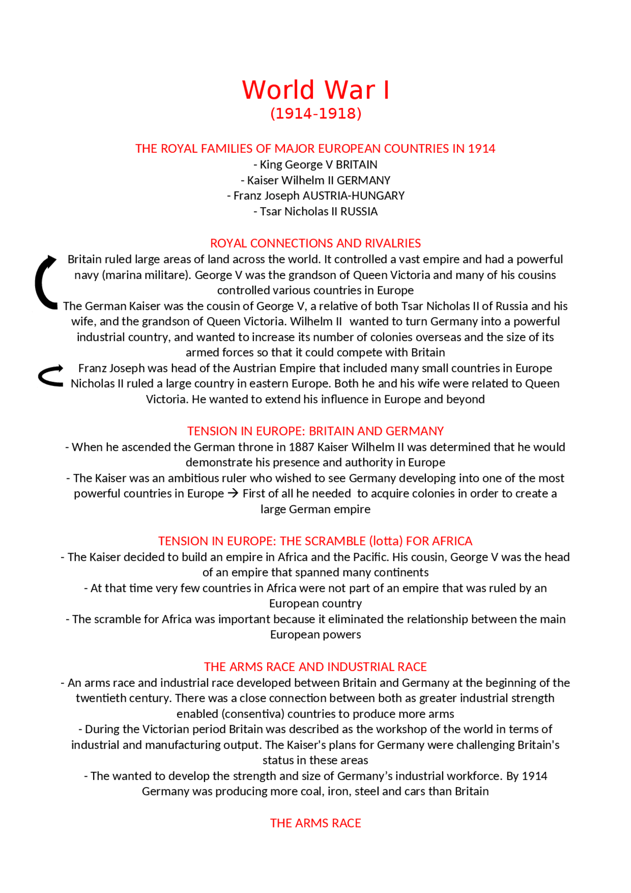 Notes about World War I - Docsity