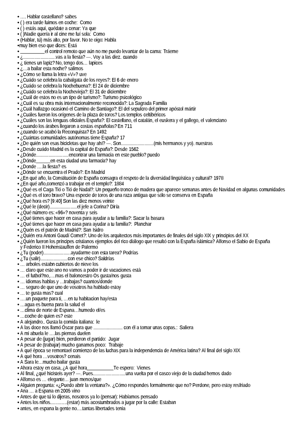Esame Di Lingua Spagnola Scienze Motorie Docsity