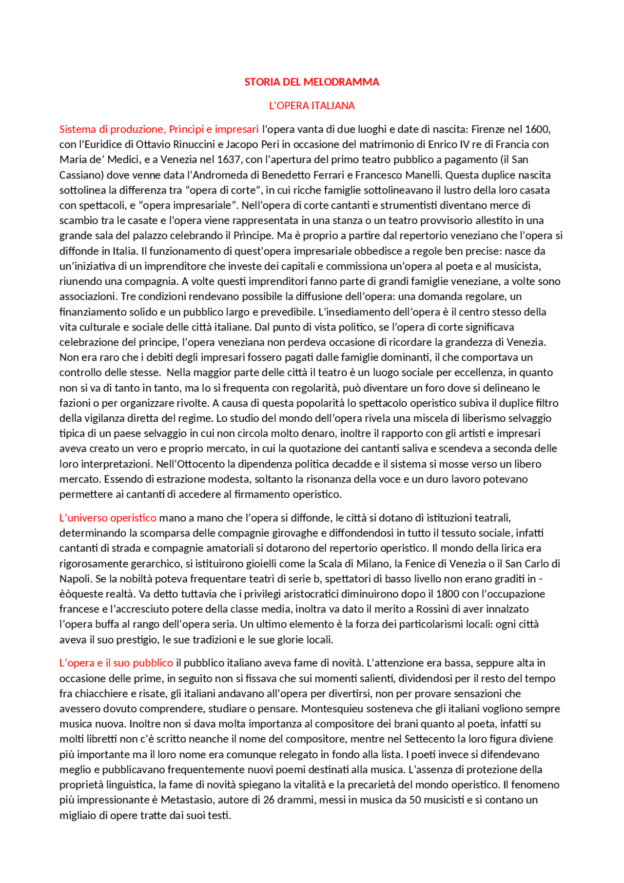 Storia del melodramma - Docsity