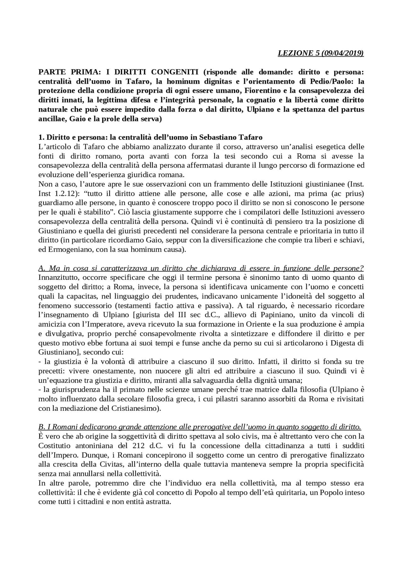 I diritti congeniti nelle fonti romane - Docsity