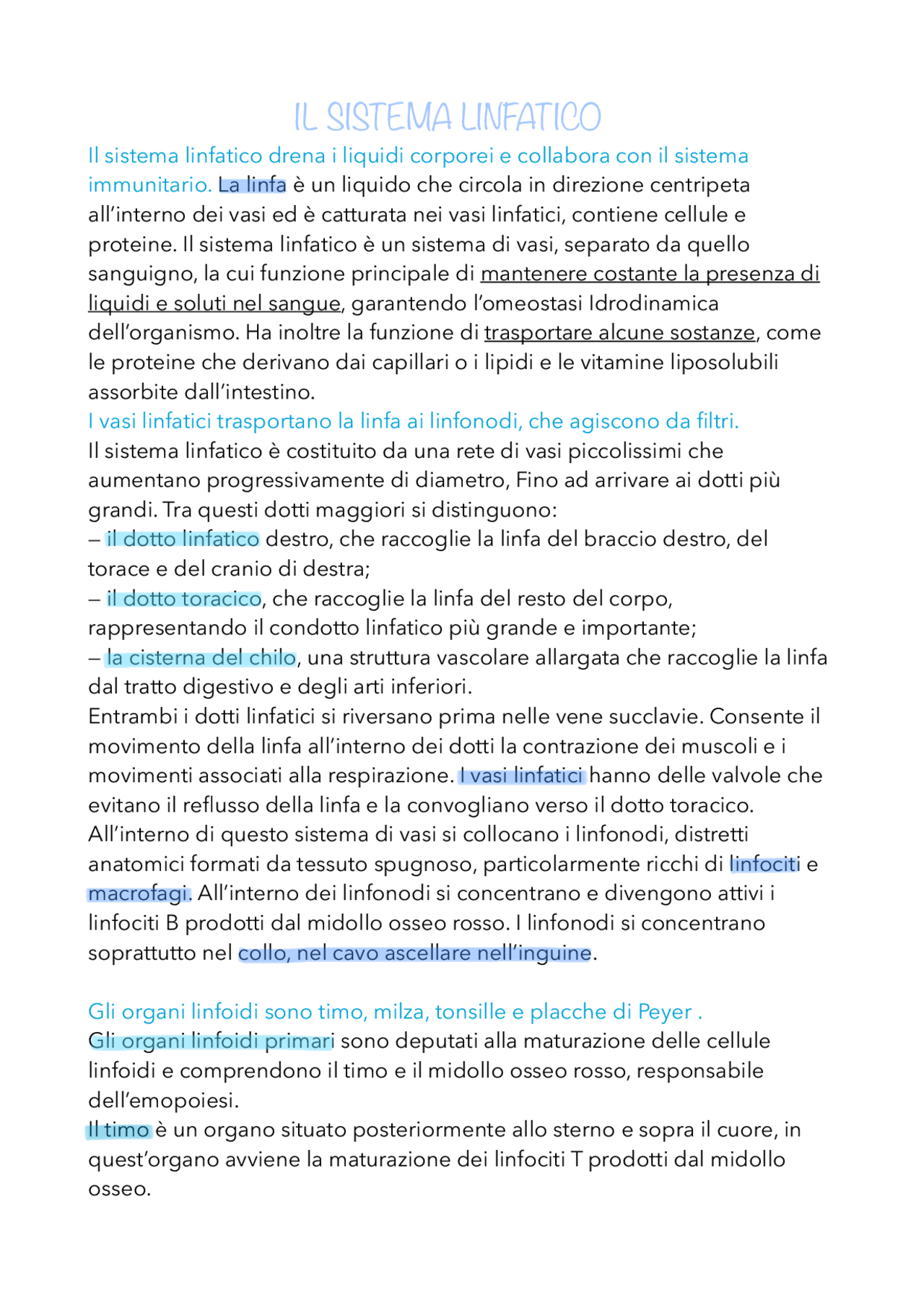 Il Sistema Linfatico Appunti Di Biologia Docsity