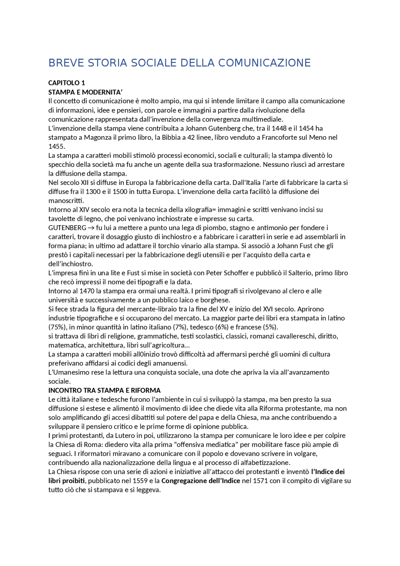 Breve Storia Sociale Della Comunicazione Docsity