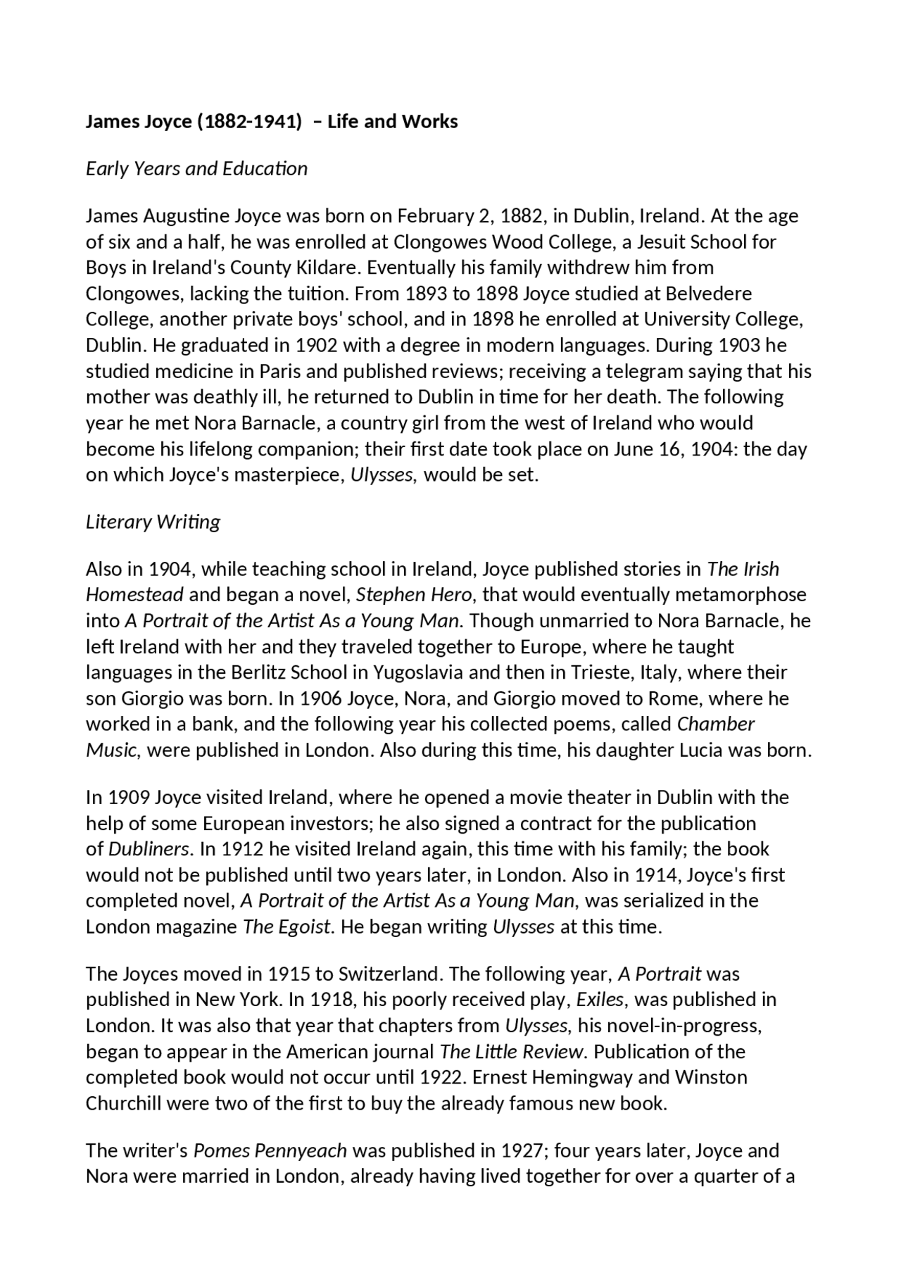 James Joyce - English - Docsity