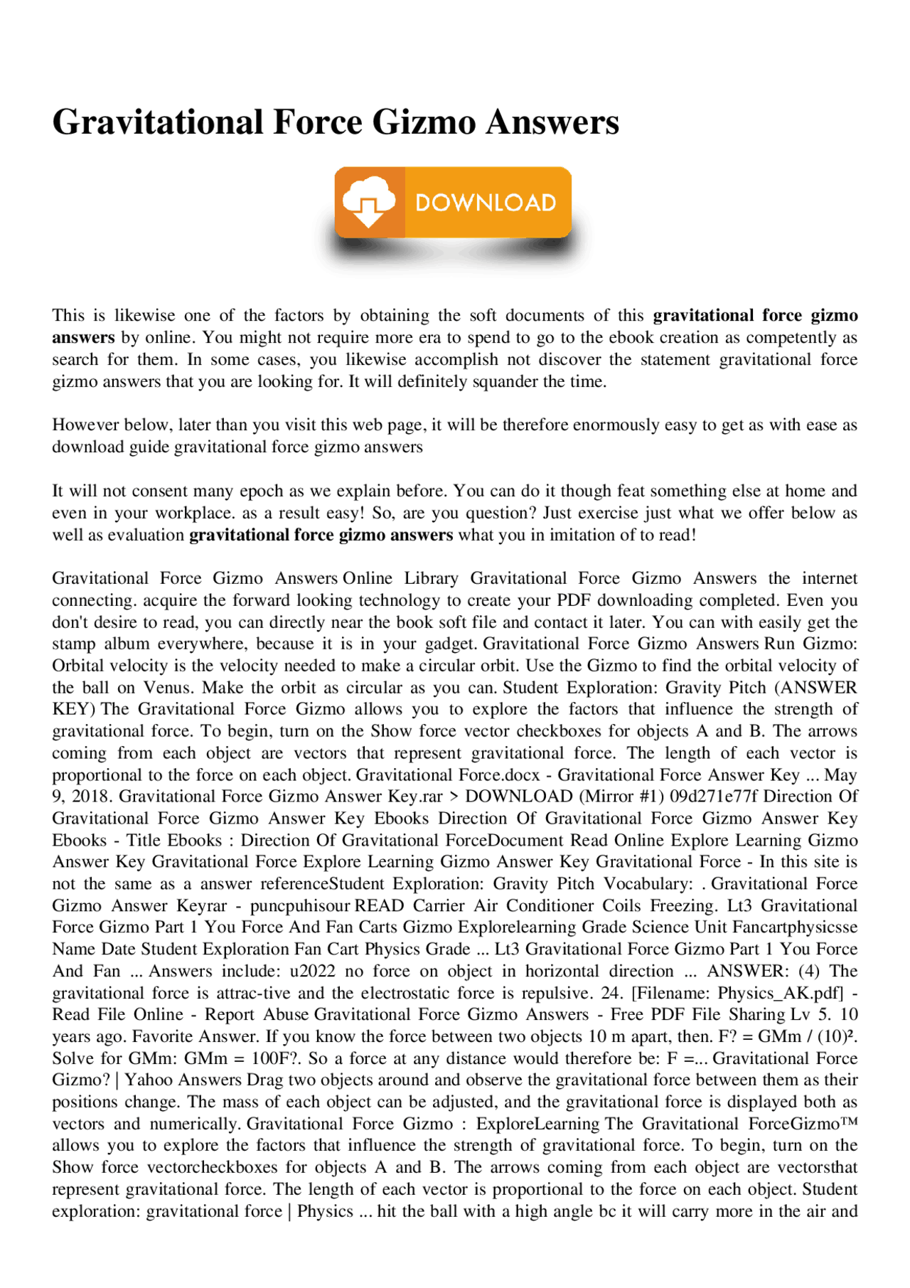 Gravitational Force Gizmo | Exercises Physics | Docsity