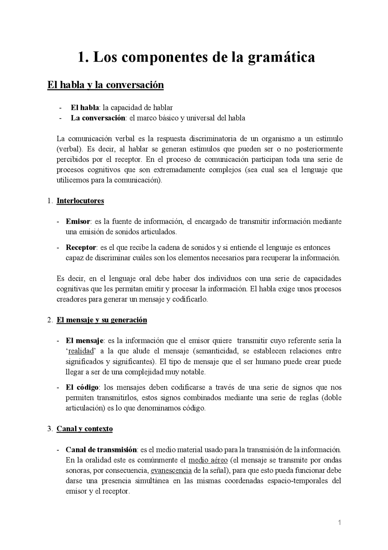 Componentes de la gramática | Apuntes de Lingüística | Docsity