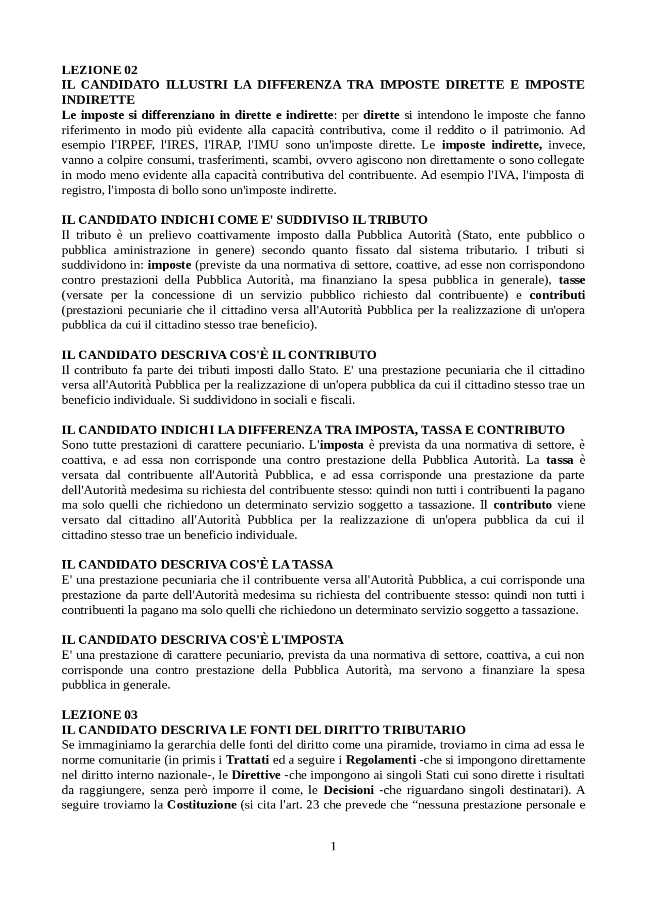 Paniere di Diritto tributario: domande aperte con risposte | eCampus - Docsity