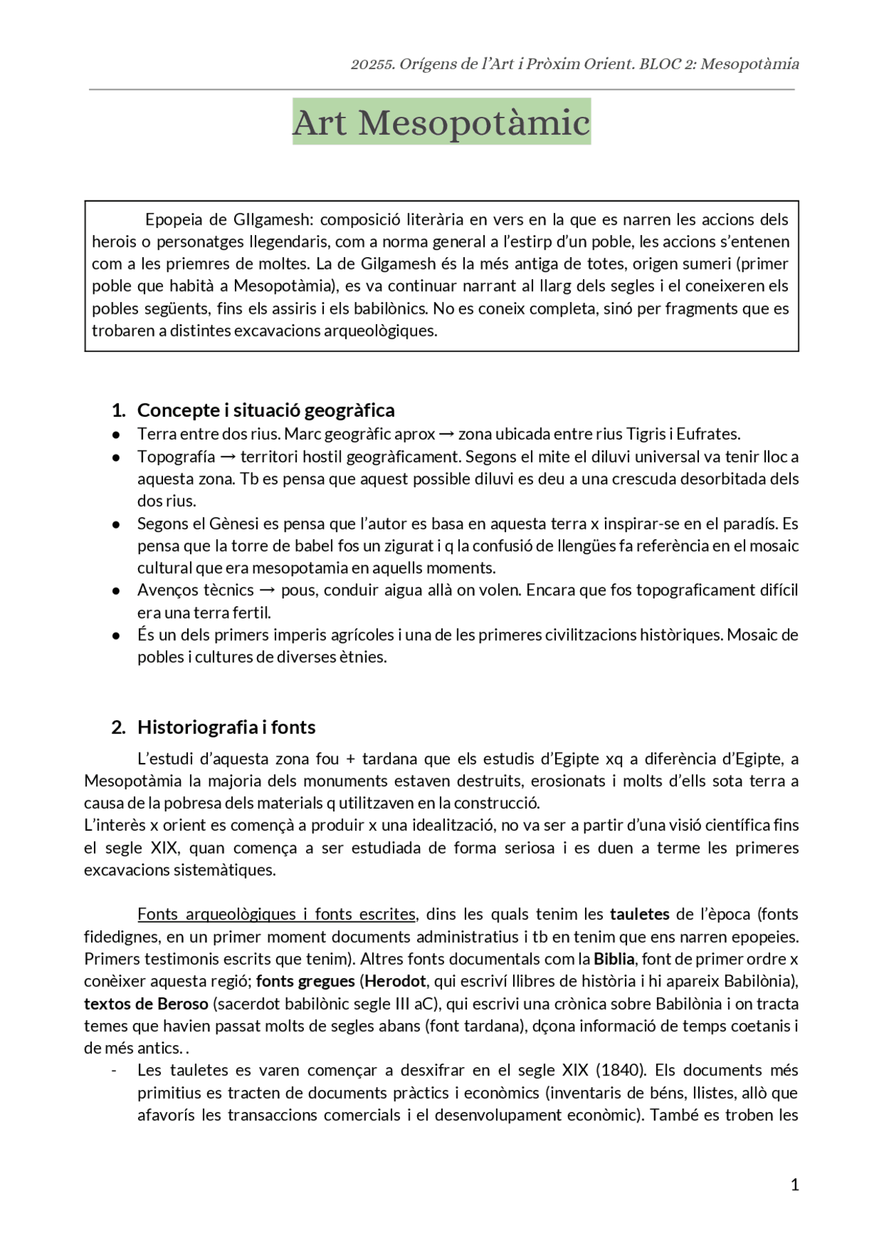 Apuntes De Próximo Oriente Mesopotamia Docsity