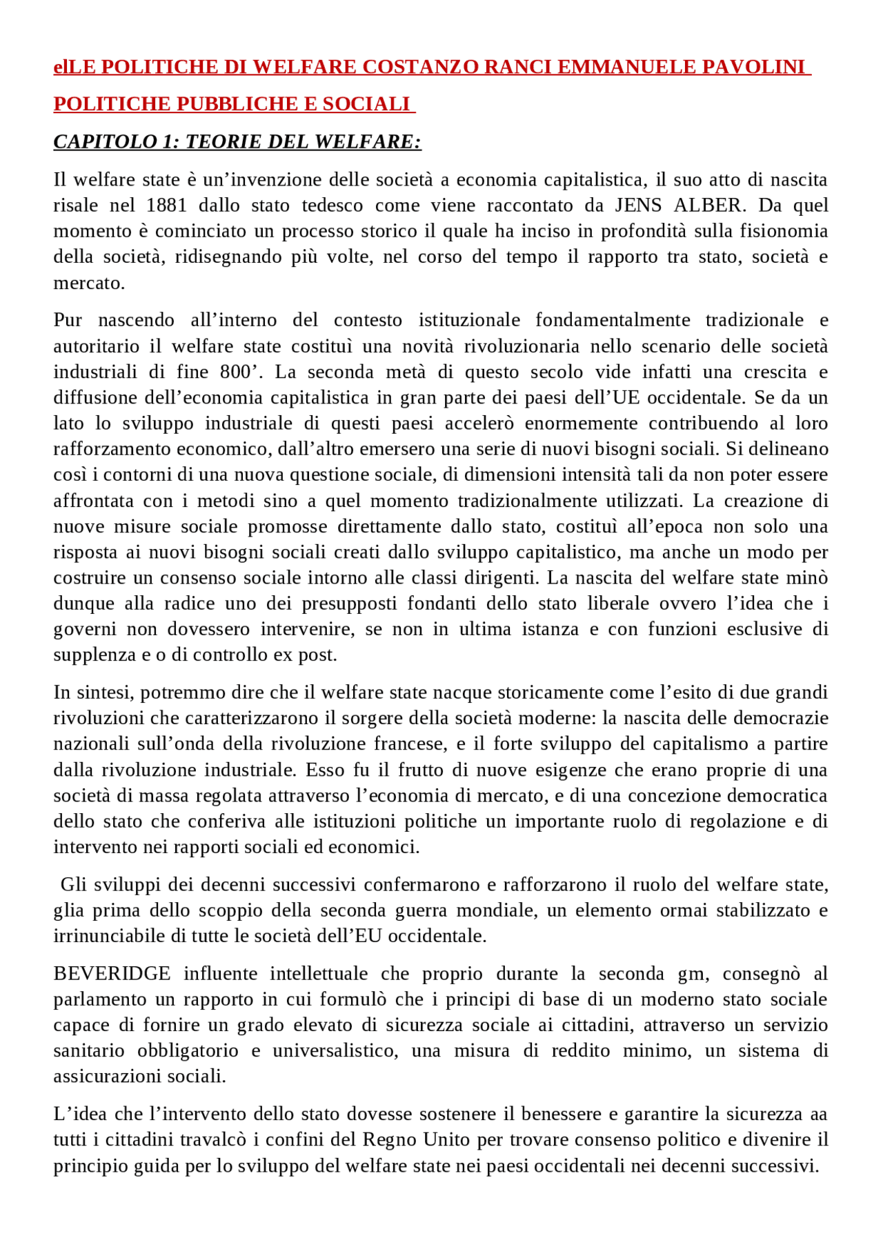 Riassunto Le Politiche Pubbliche Del Welfare Docsity