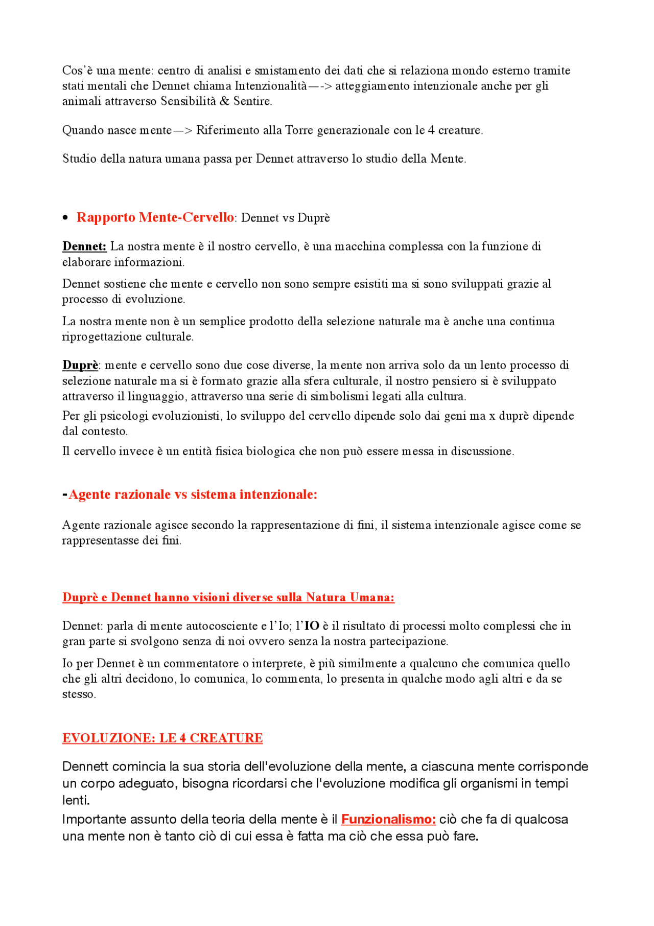 Dennet La Mente E Le Menti Appunti Di Filosofia Teoretica Docsity
