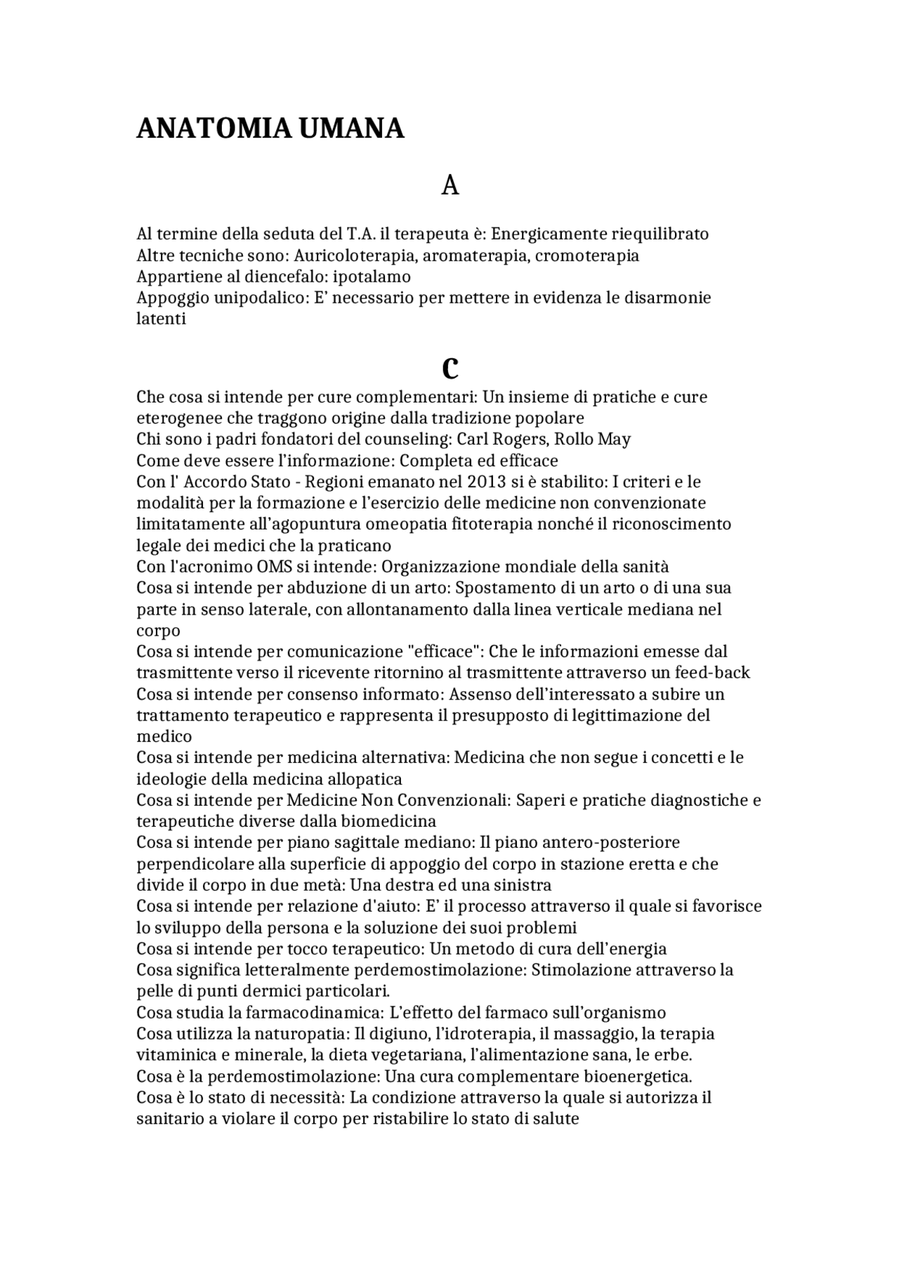Anatomia Umana Pegaso Appunti Di Anatomia Docsity