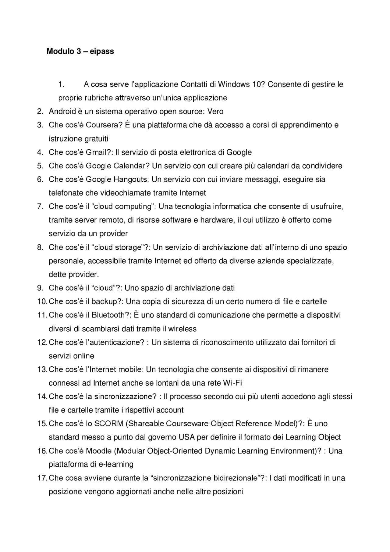 Domande E Risposte Terzo Modulo Eipass Sette Moduli Appunti Di