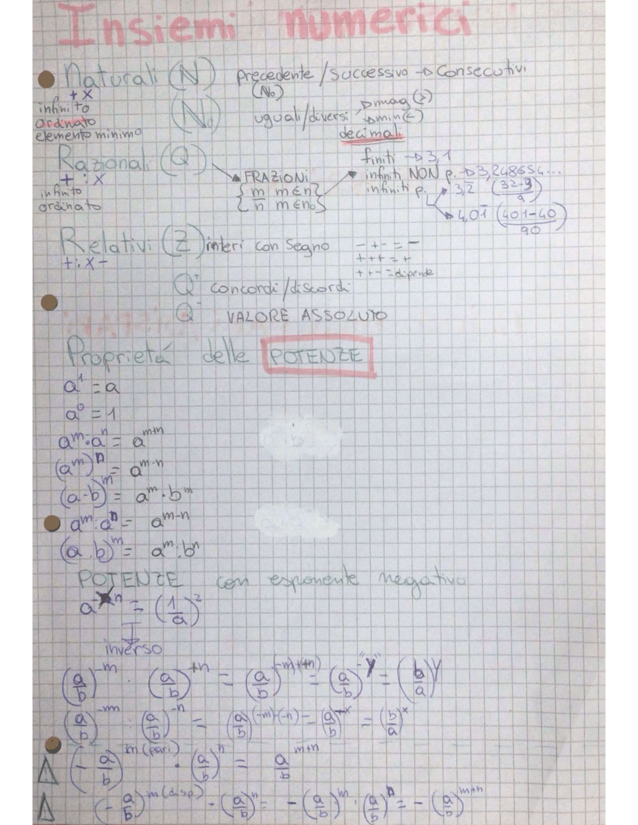 Insieme numerici, proprietà delle potenze, numeri primi, proporzioni, numeri incogniti - Docsity