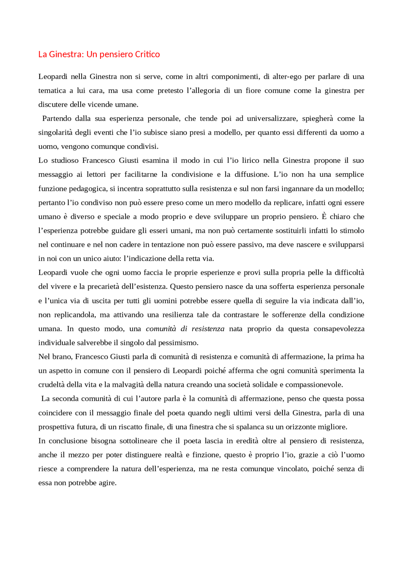 Ginestra Di Giacomo Leopardi Docsity