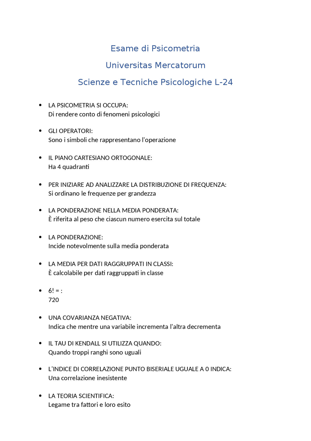 Psicometria Universitas Mercatorum Agg2021 Docsity