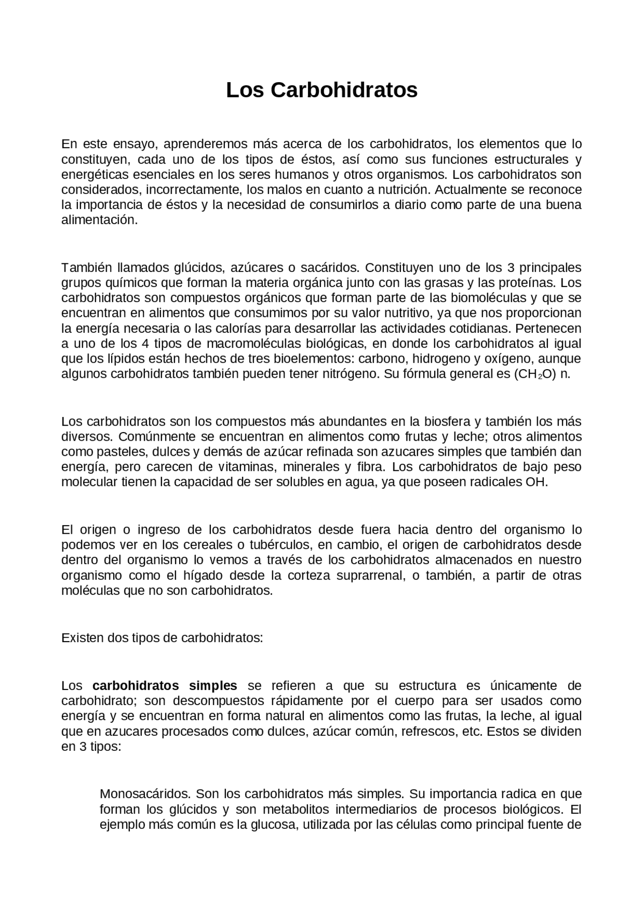 Ensayo Carbohidratos Monografías Ensayos De Biología Docsity