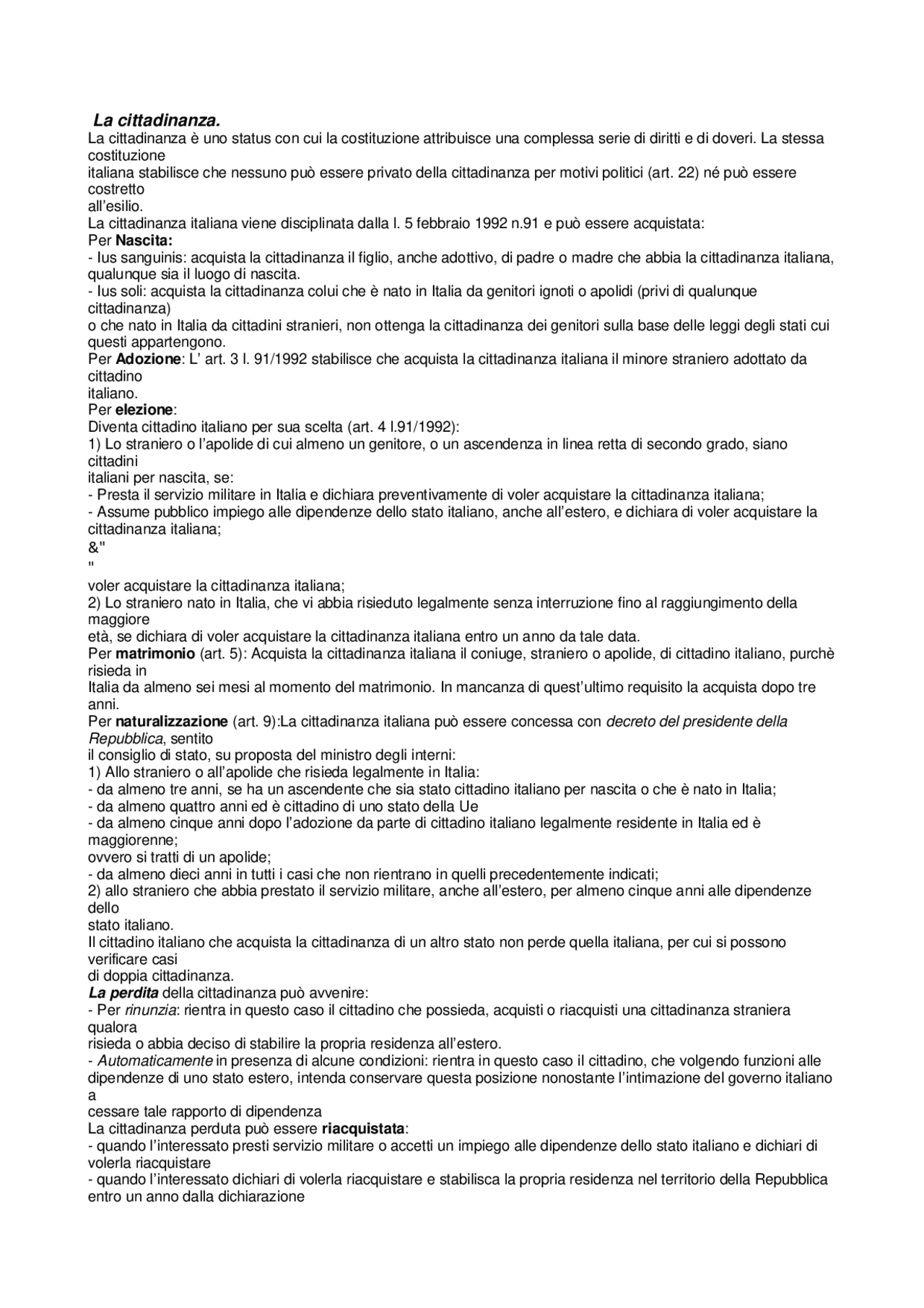 La Cittadinanza Diritto Pubblico Docsity