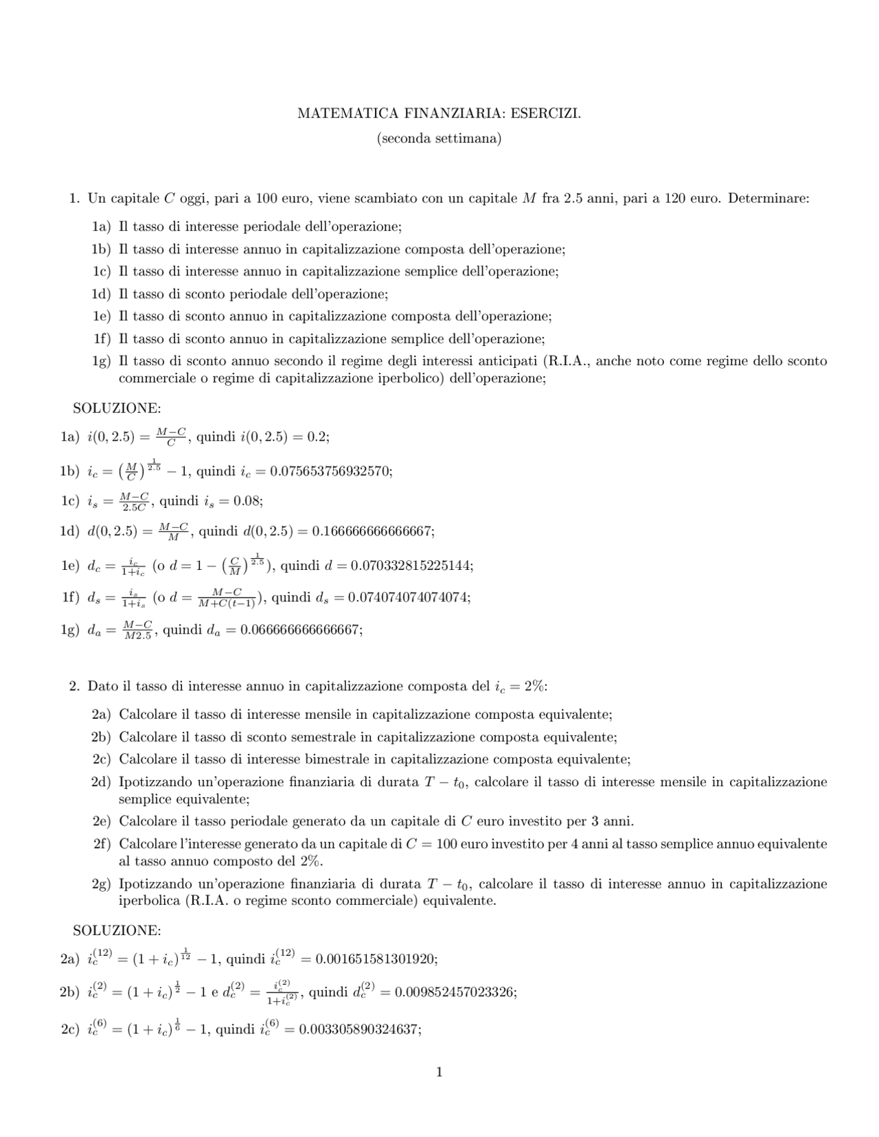 Esercizi_Settimana_2 con soluzioni - Docsity