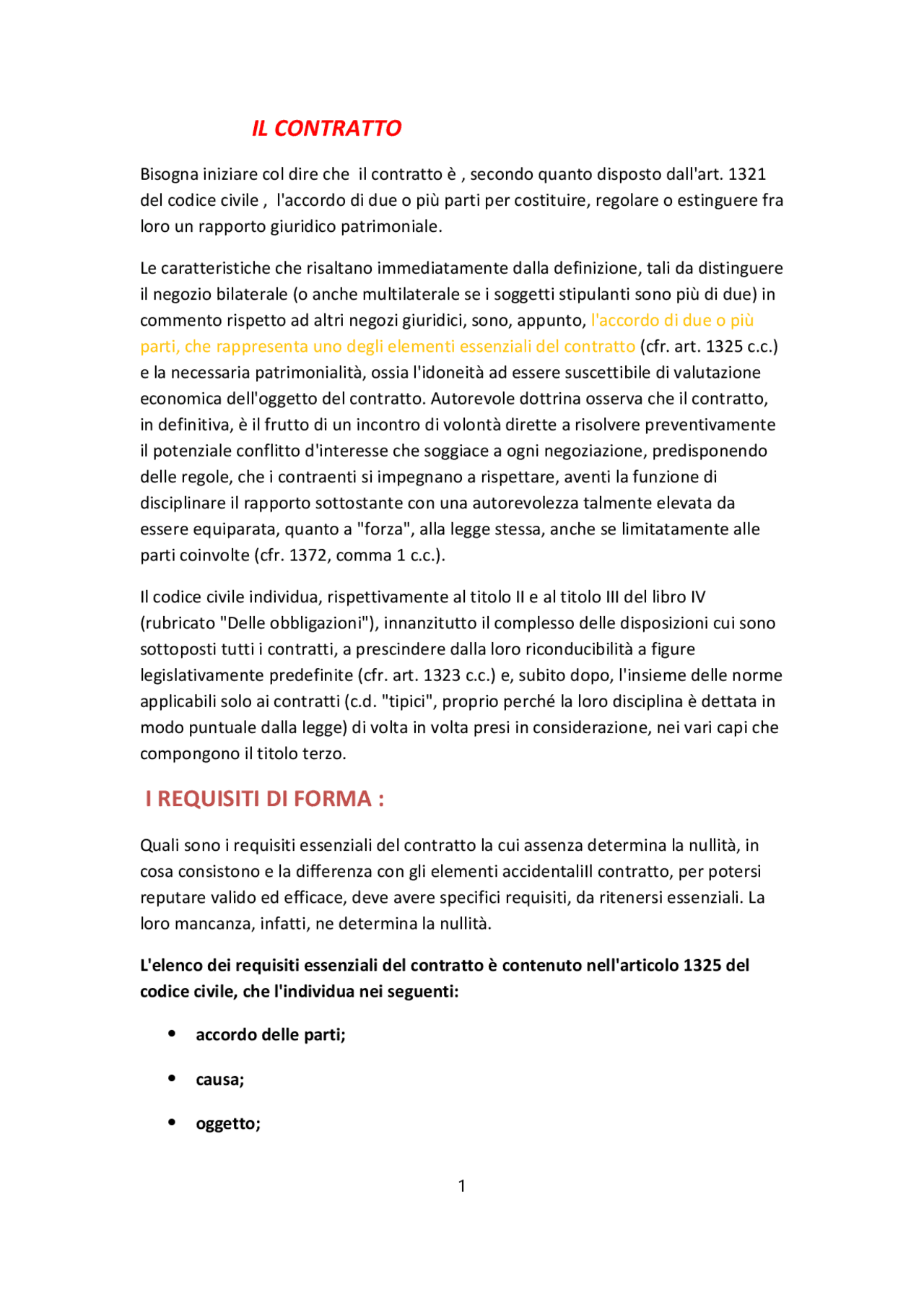 IL CONTRATTO DEFINIZIONE ,REQUISITI E CONCLUSIONE - Docsity