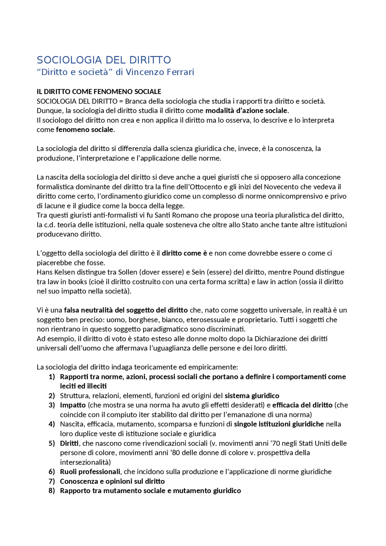 Appunti Sociologia Del Diritto Frequentante 2019 Docsity