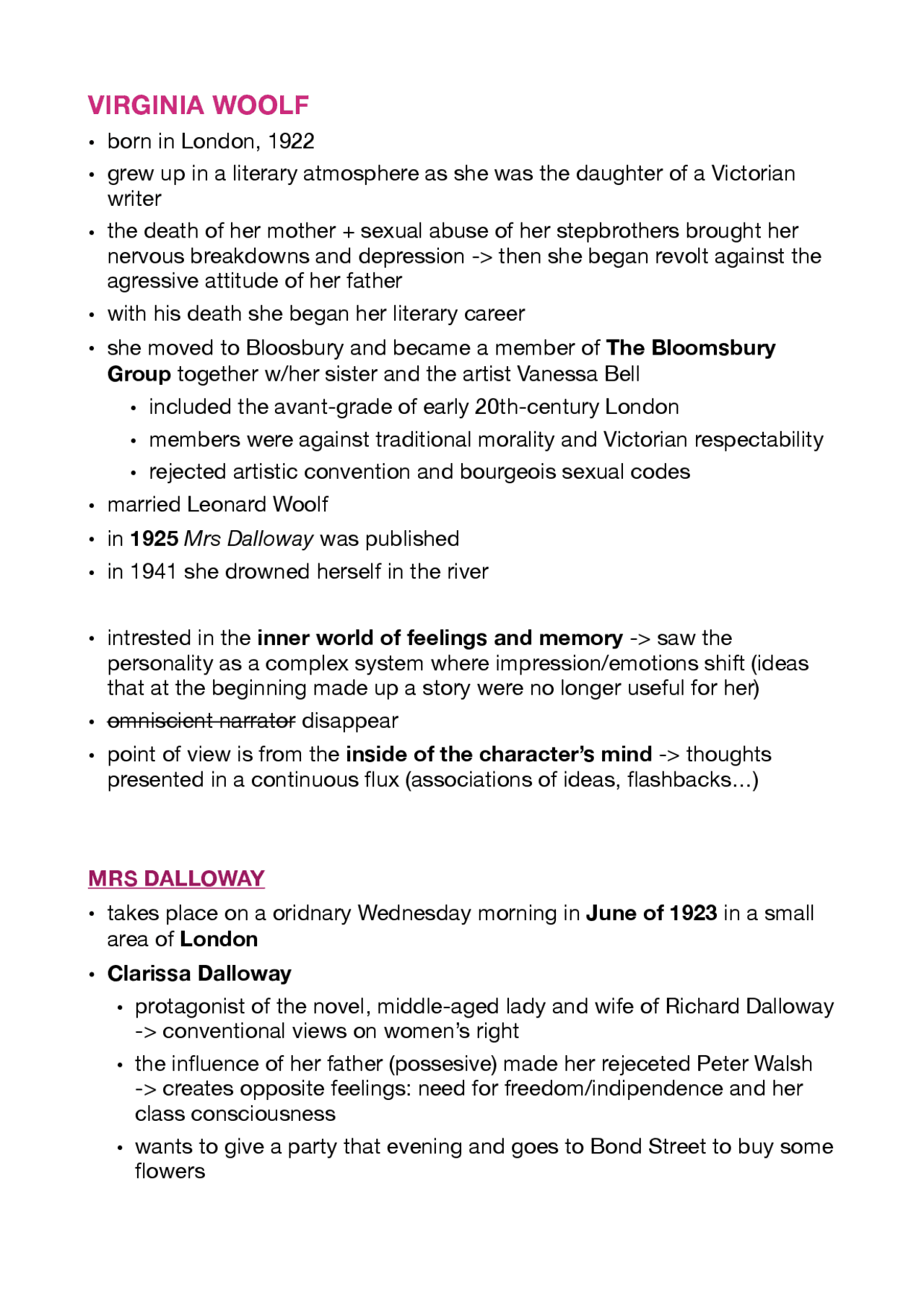 Virginia Woolf Mrs Dalloway Docsity