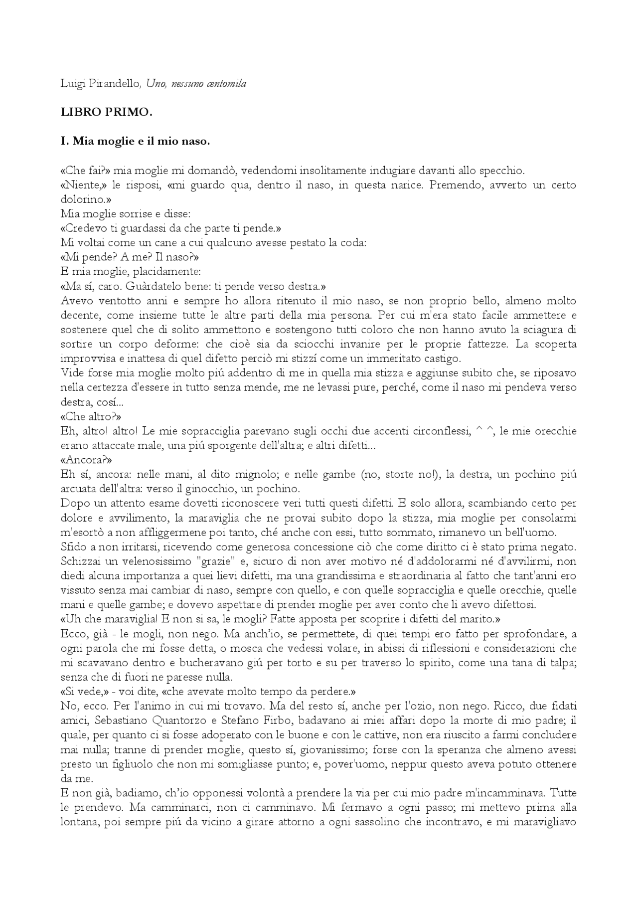 Pdf Uno Nessuno Centomila L Pirandello Docsity