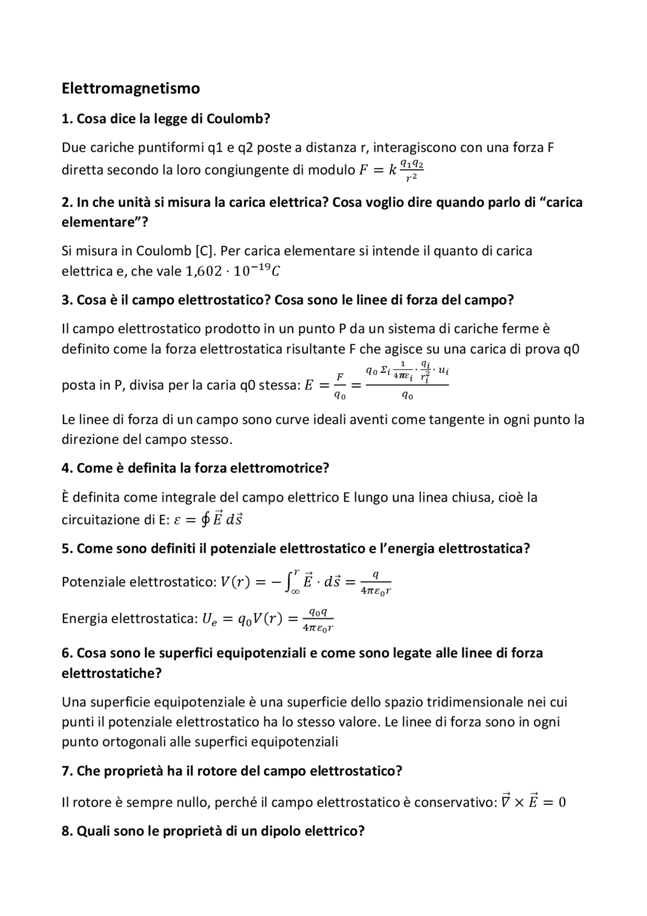 Syllabus Elettromagnetismo (Fisica 2) | Panieri di Fisica - Docsity
