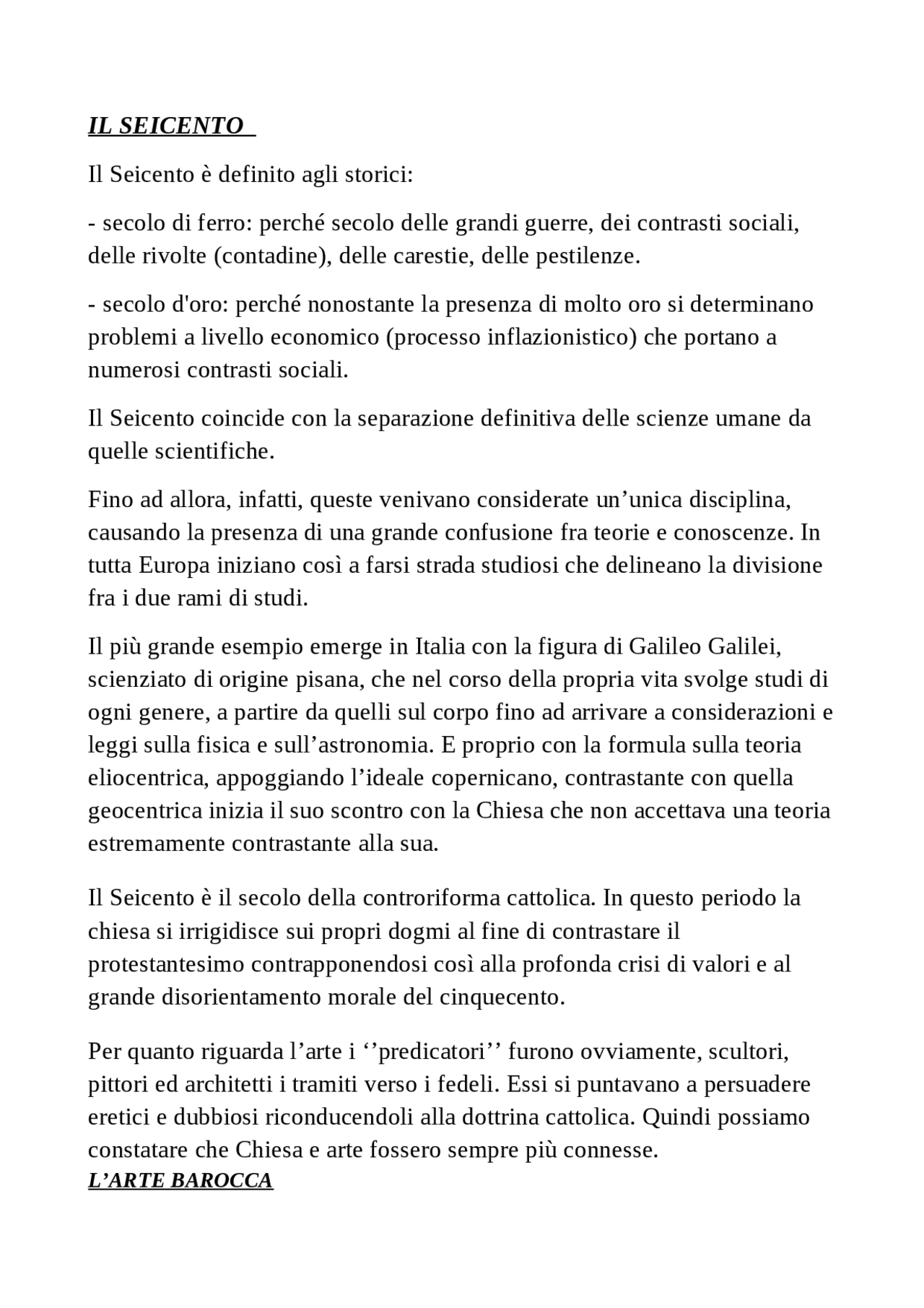 Il Seicento Artistico Docsity