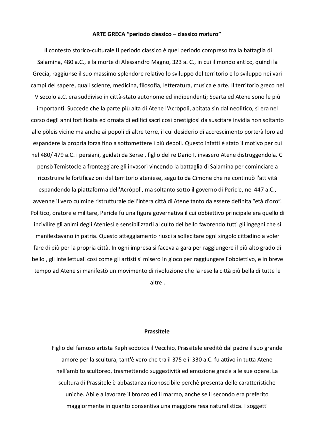 Arte Greca Periodo Classico Docsity