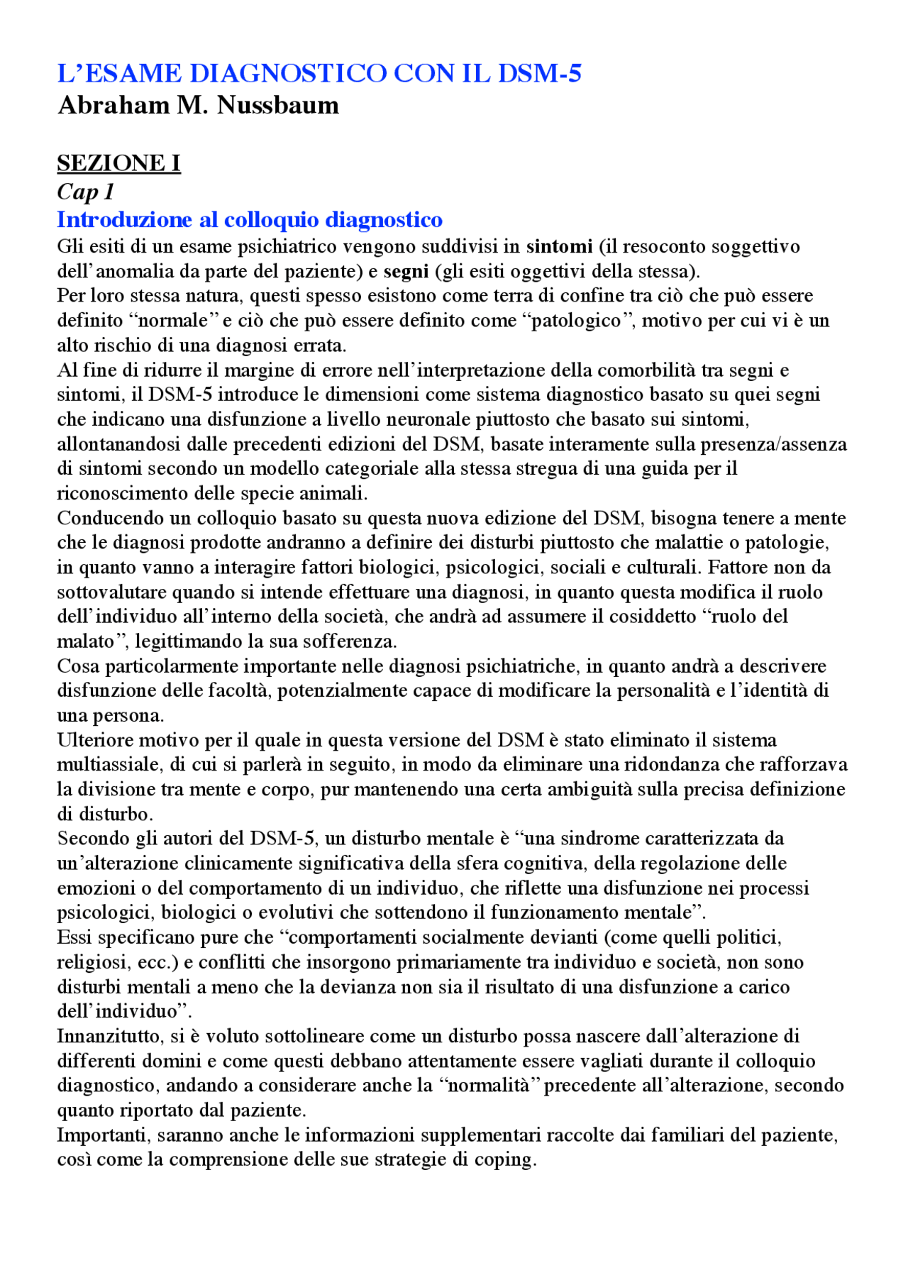 Lesame Diagnostico Con Il Dsm 5 Abraham M Nussbaum Docsity