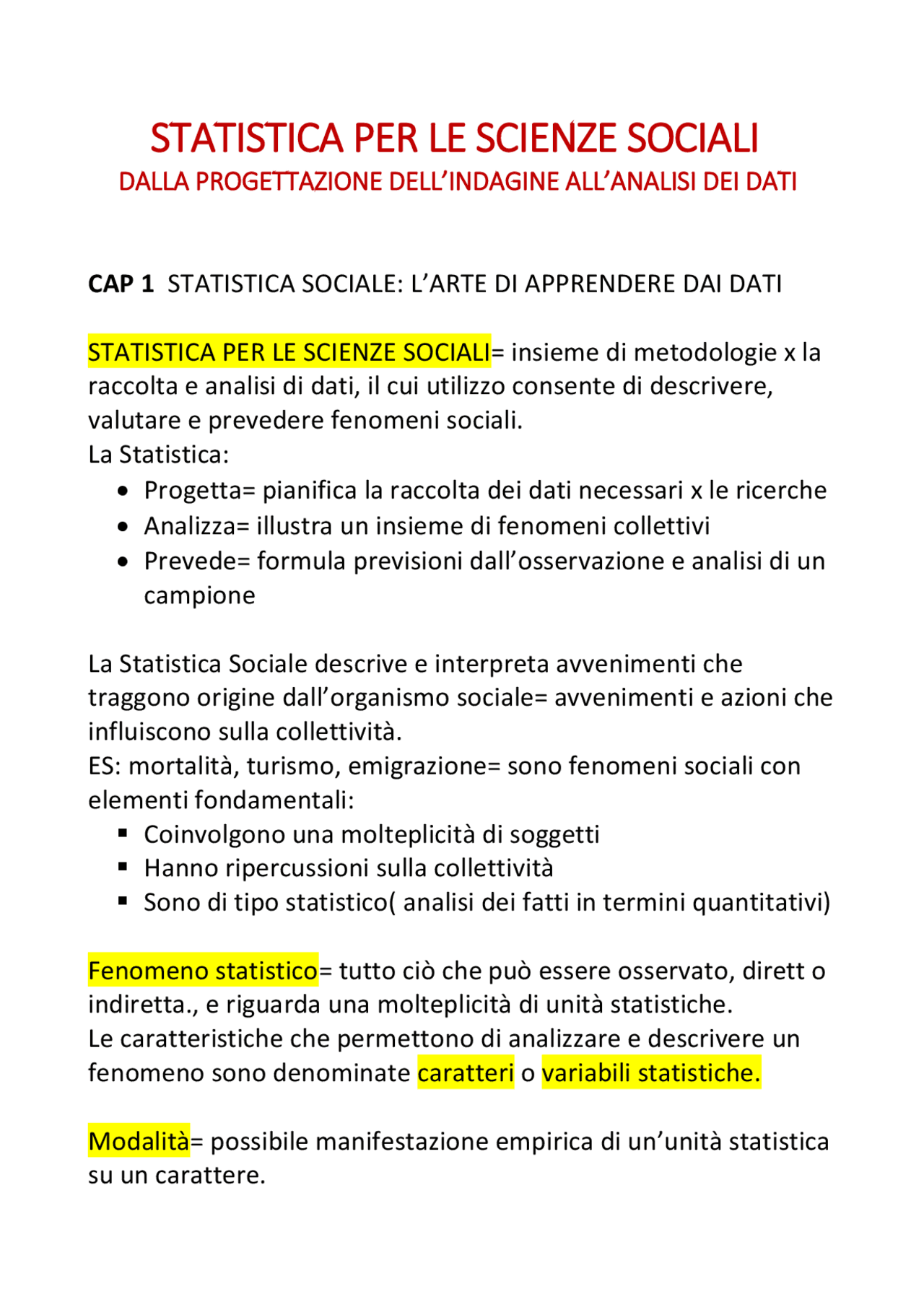 Statistica Scienze Sociali Docsity
