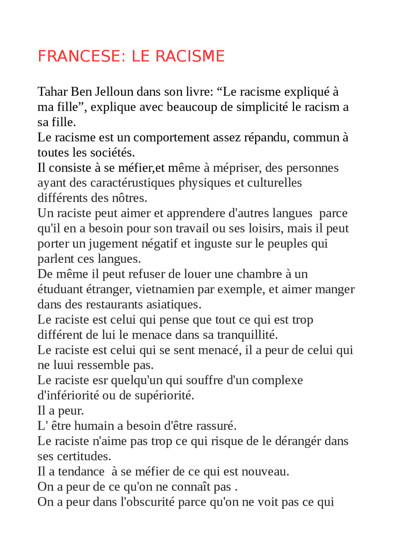 Le racisme, francese - Docsity