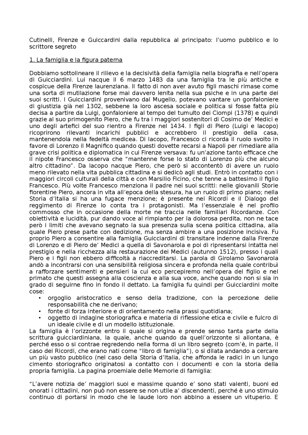 Cutinelli, Firenze e Guicciardini dalla repubblica al principato - Docsity