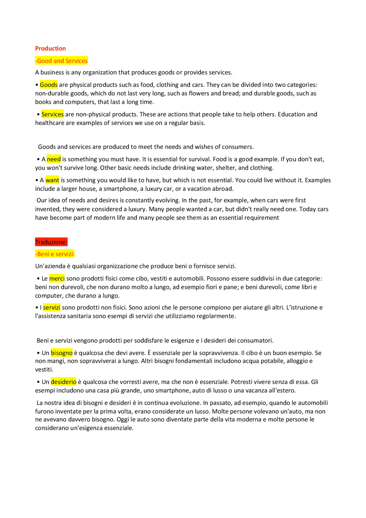 Production, Goods and services - Docsity