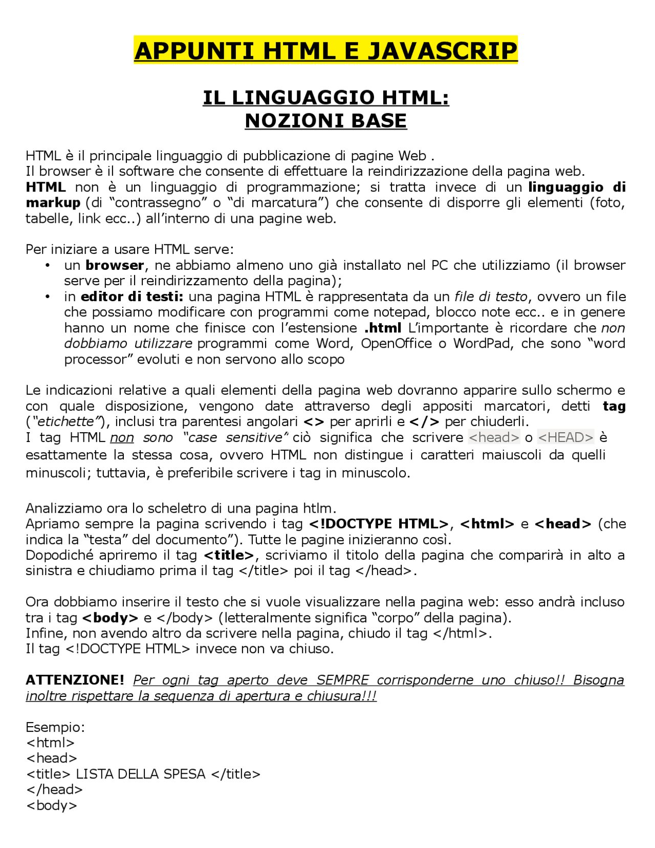 Appunti Html E Javascrip Nozioni Base Docsity