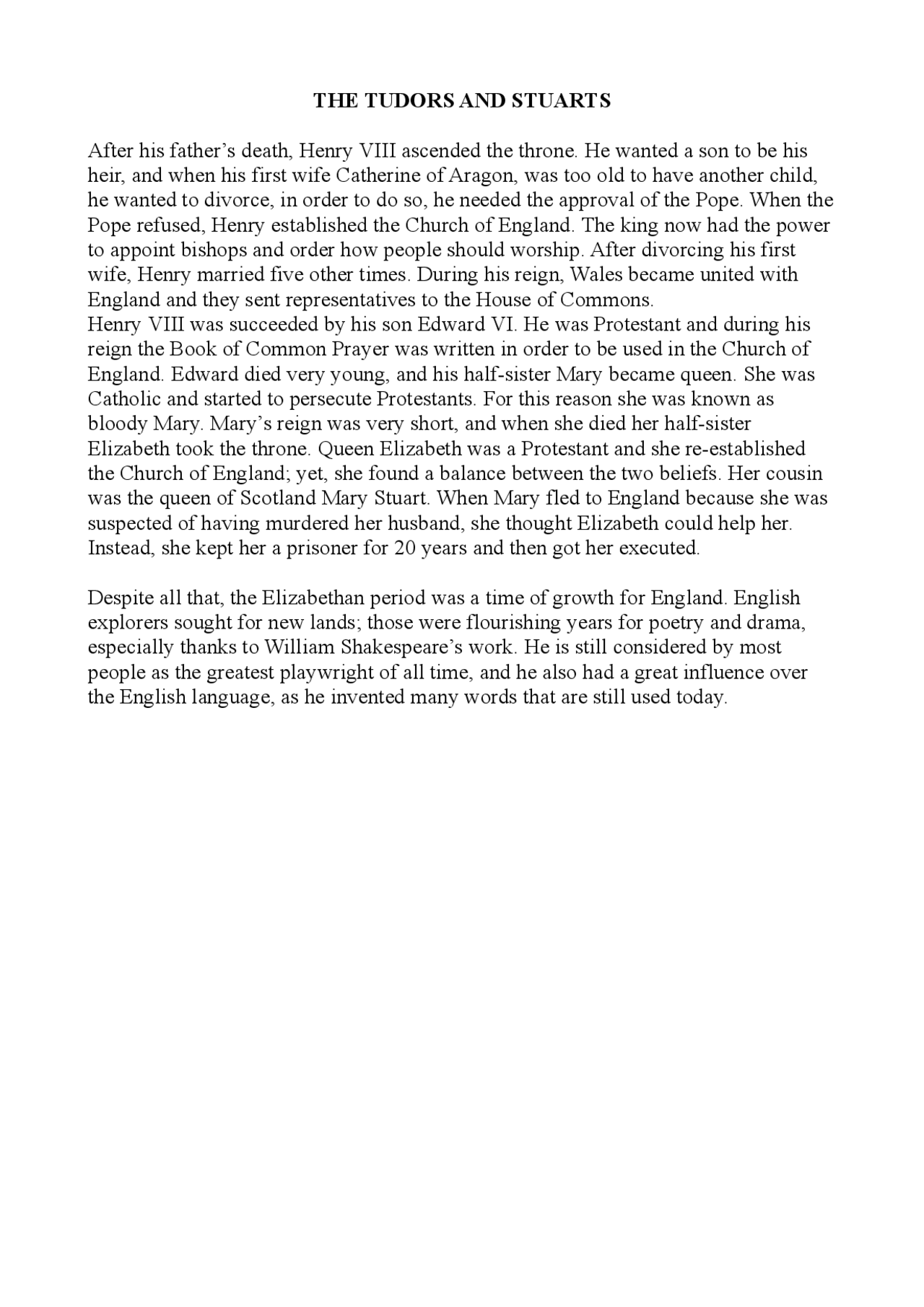 The Tudors and Stuarts - Docsity